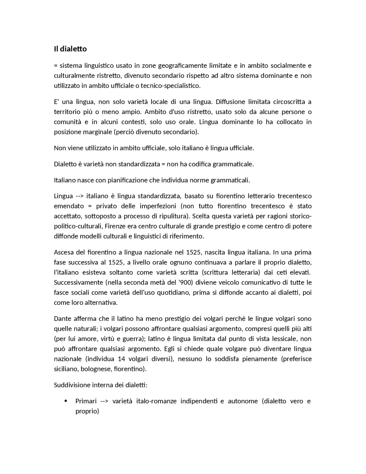 Il dialetto, linguistica italiana | Appunti di Linguistica | Docsity