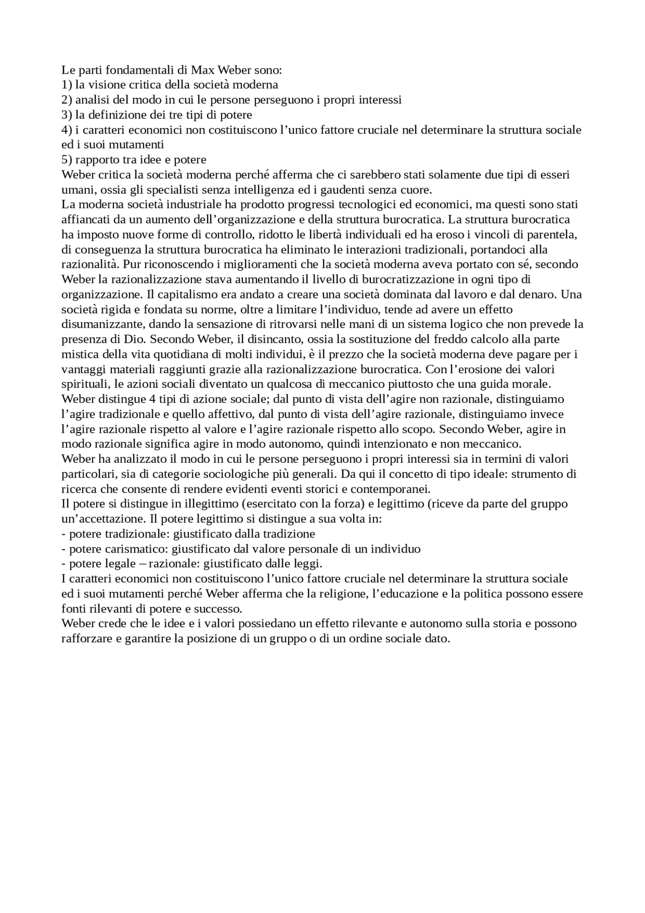 Riassunti Max Weber Docsity