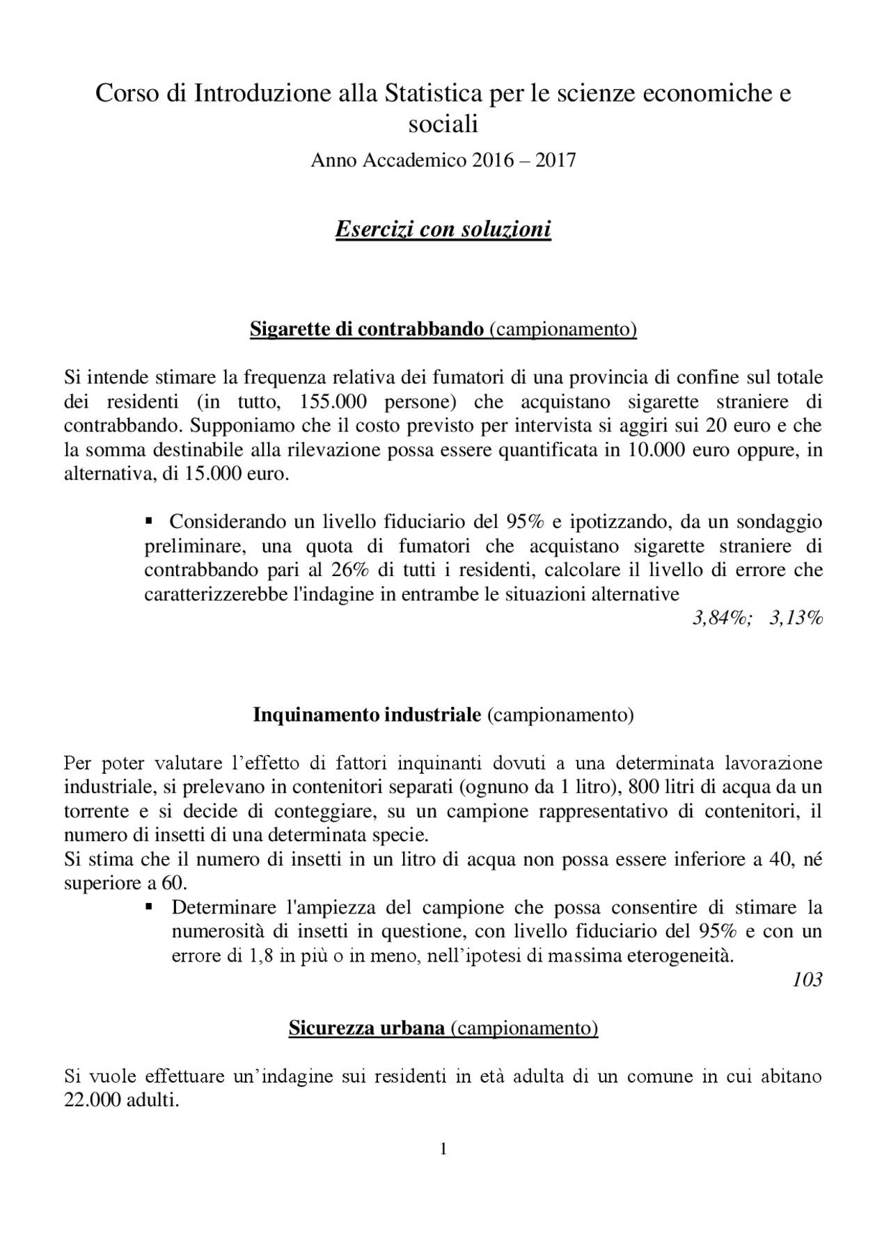 Esercizi Di Statistica Docsity