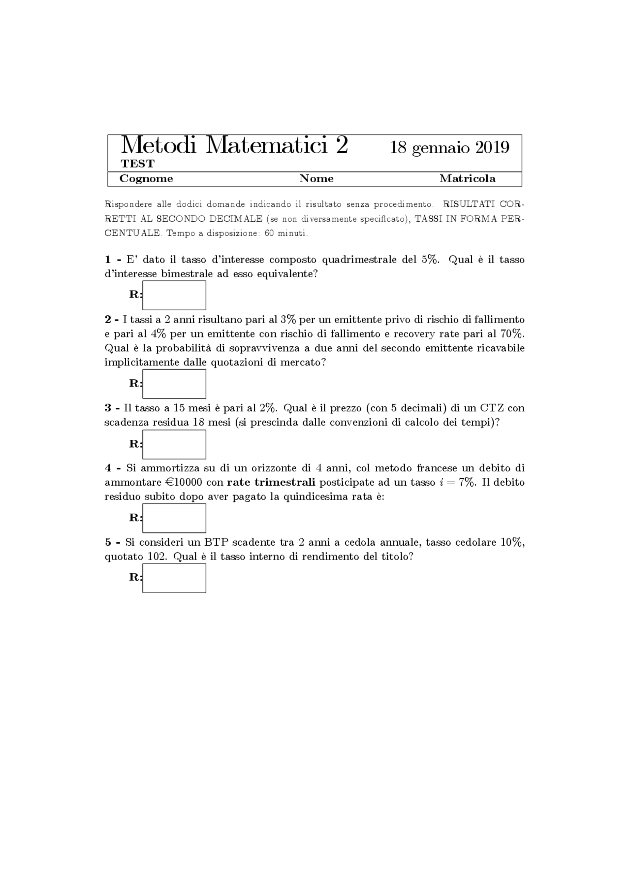 Esami Degli Anni Precedenti Docsity