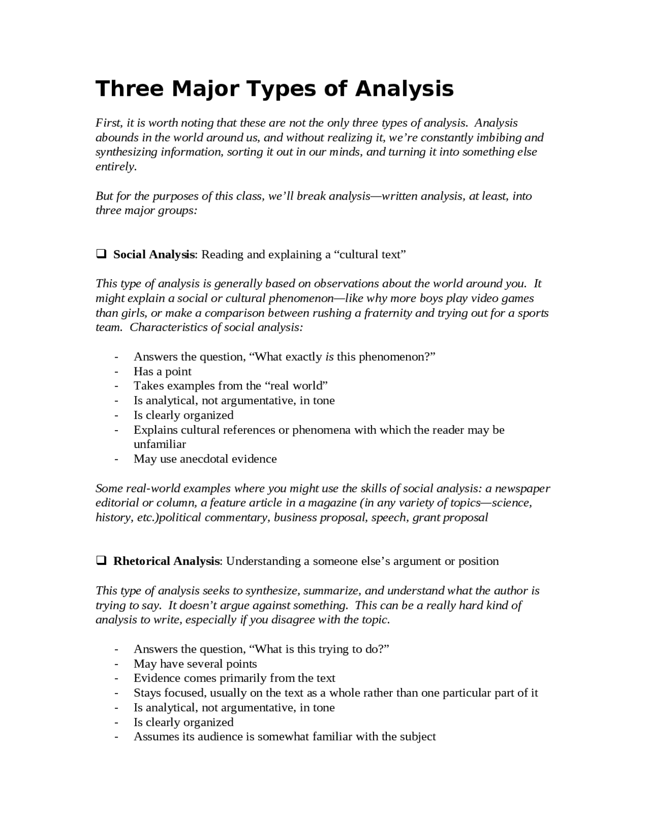 Three major types of analysis - Docsity