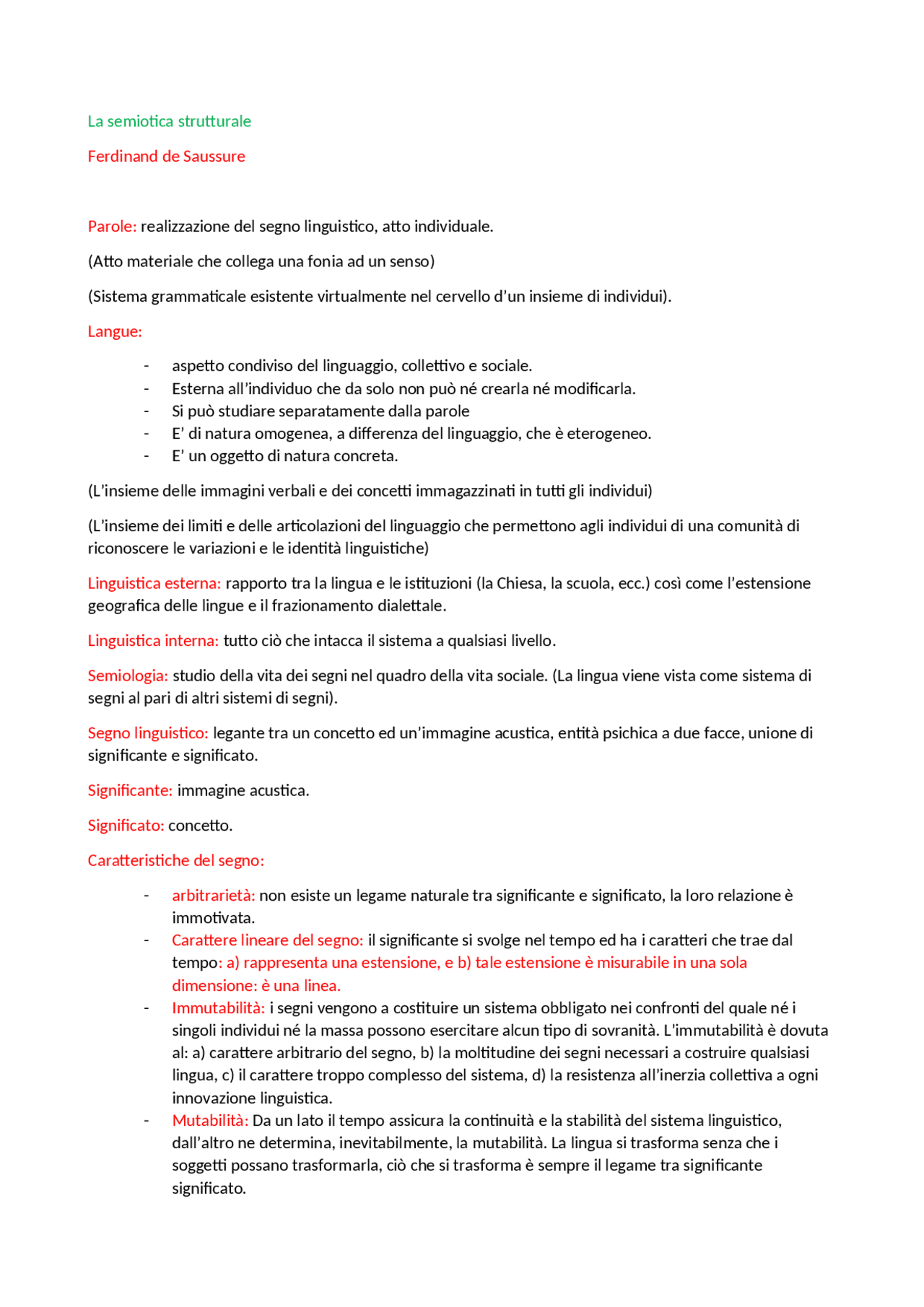Saussure Riassunto Capitolo Di Le Due Vie Della Semiotica Docsity
