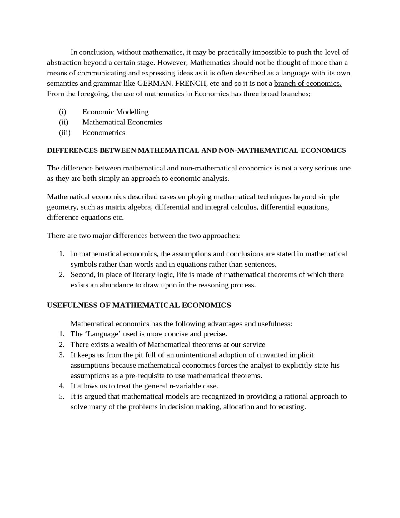 Introduction To Mathematical Economics Docsity