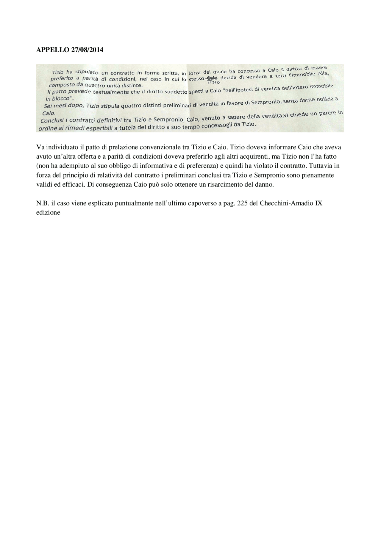 Esercizi Appello Diritto Civile Docsity