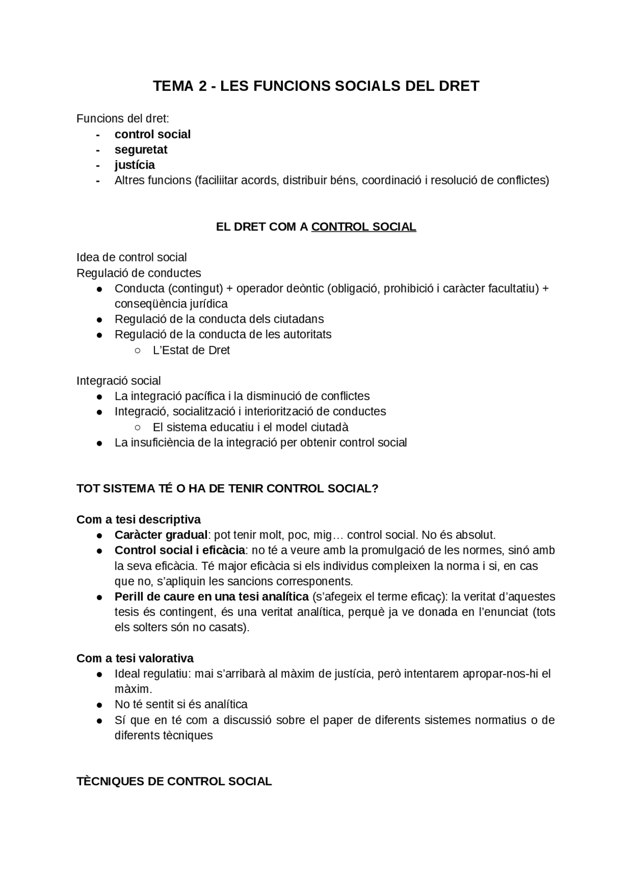 Tema 2 Les Funcions Socials Del Dret Teoria Del Dret Docsity