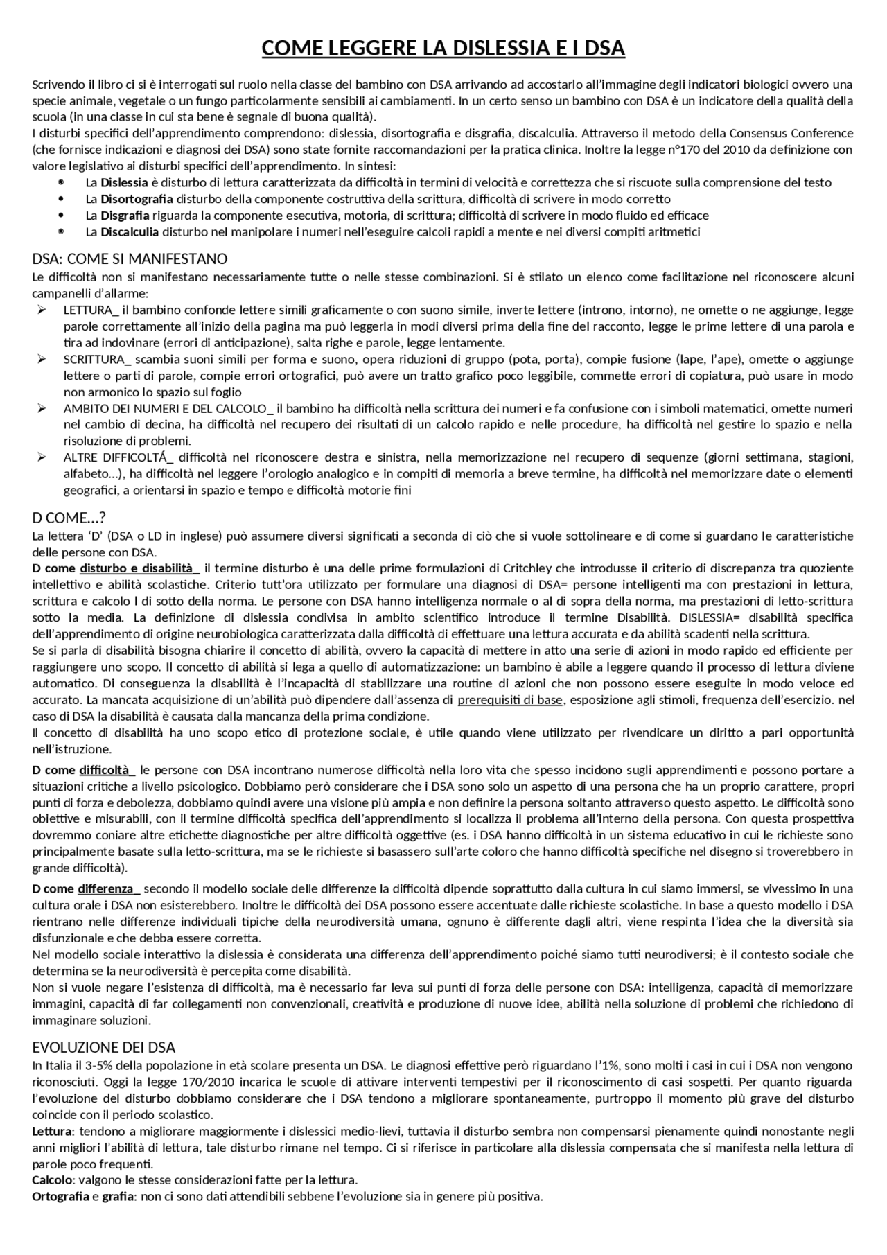 Come Leggere La Dislessia E I Dsa Docsity