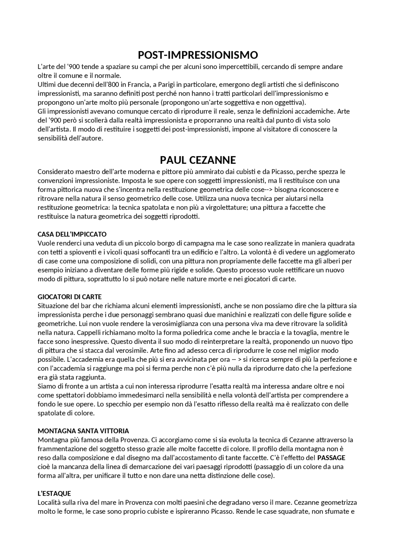 Appunti Post Impressionismo Docsity