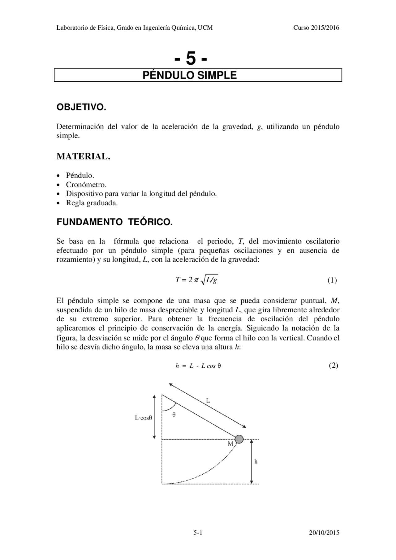 Pendulo simple laboratorio de fisica 7 - Docsity