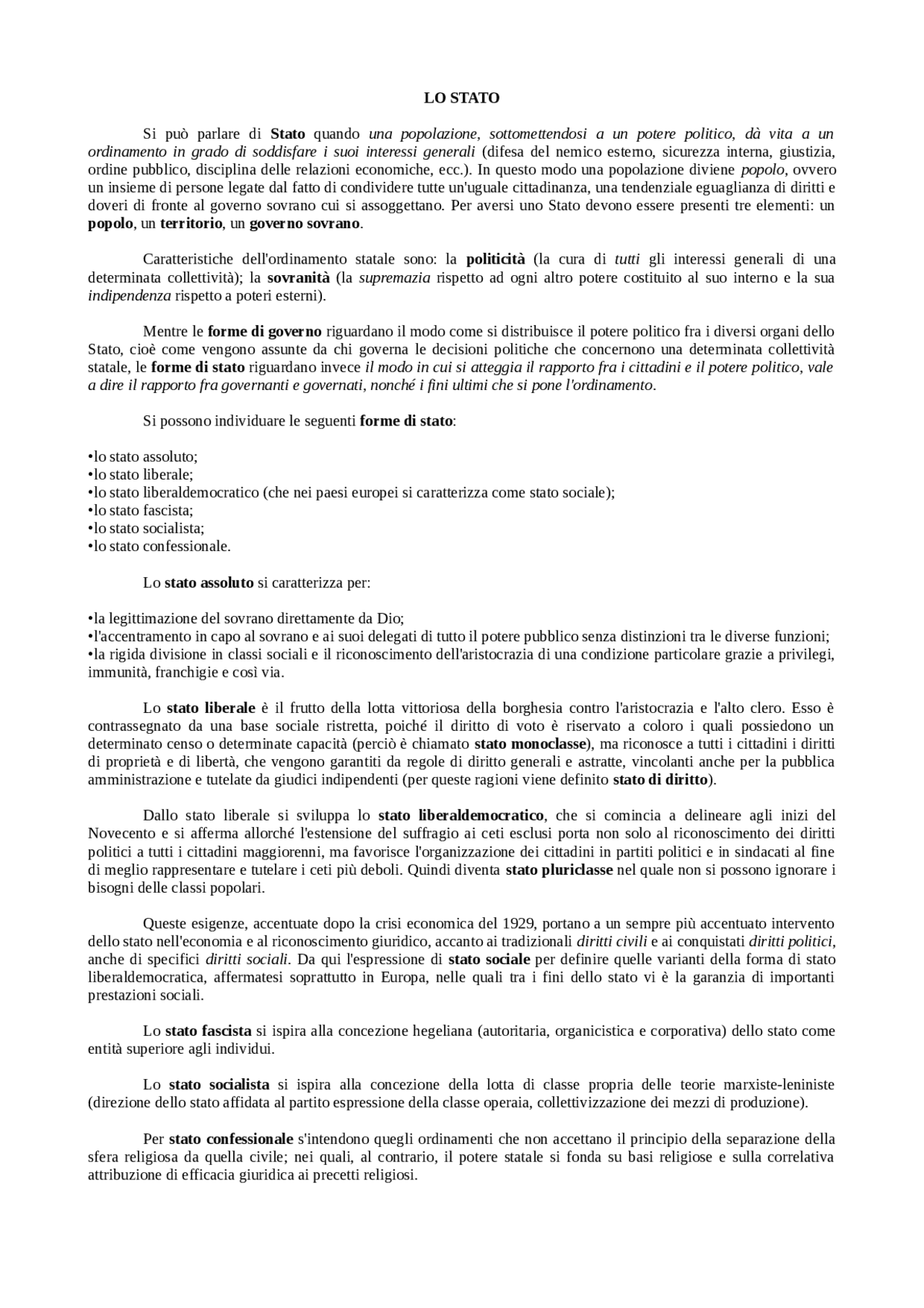 Le Forme Di Stato Appunti Docsity
