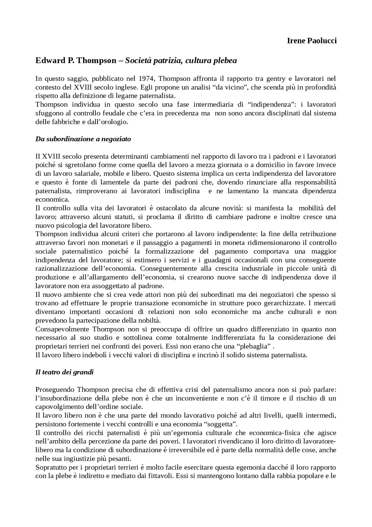 Edward P. Thompson – Società patrizia, cultura plebea | Sintesi del ...