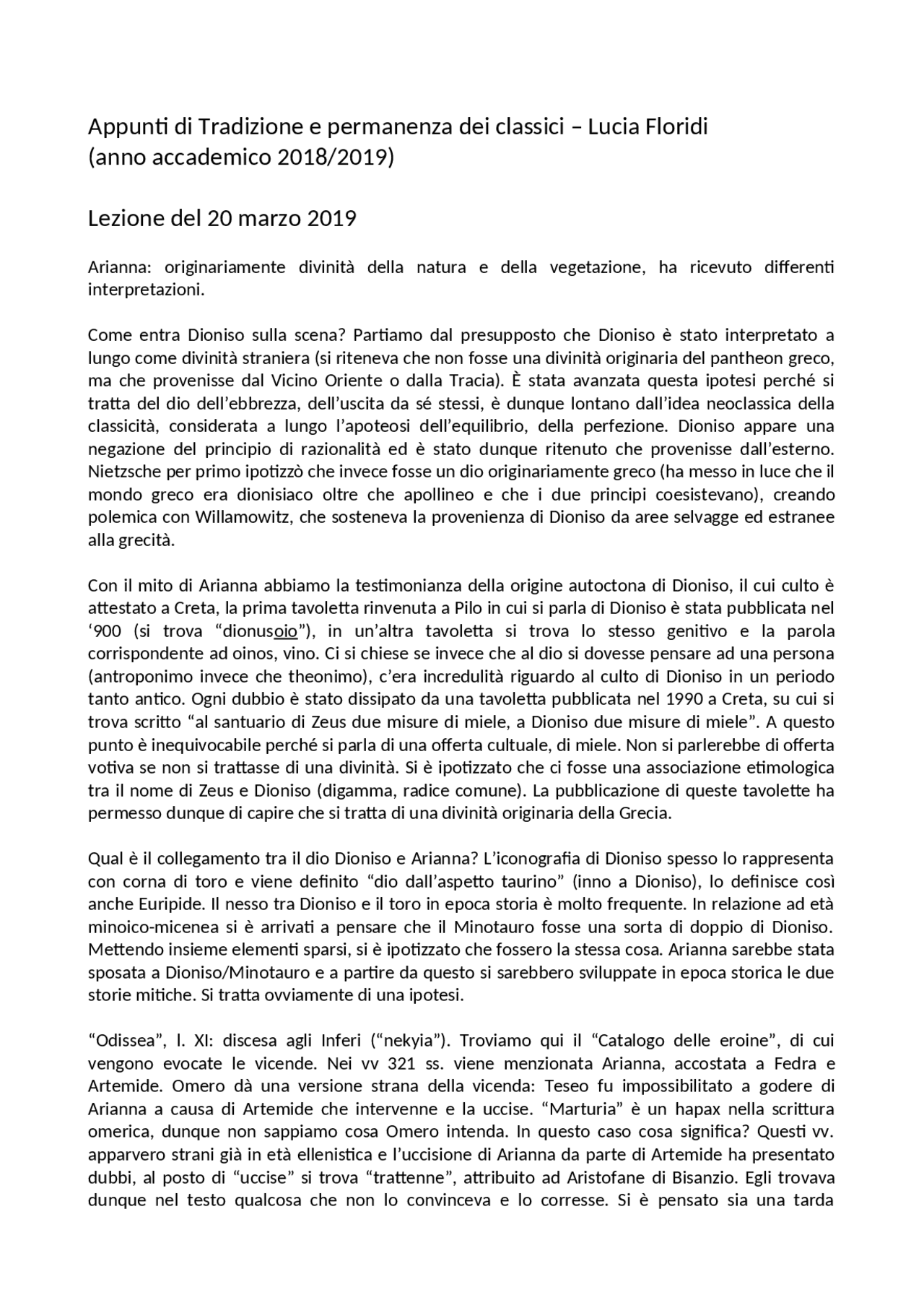 Appunti Di Tradizione E Permanenza Dei Classici Docsity