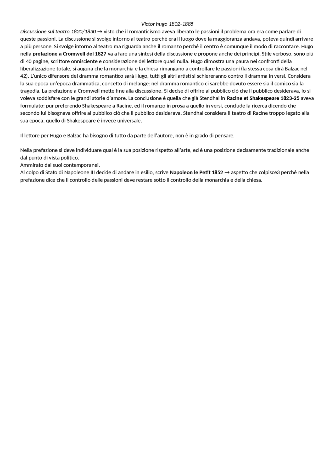 Victor Hugo E Discussione Sul Teatro Docsity