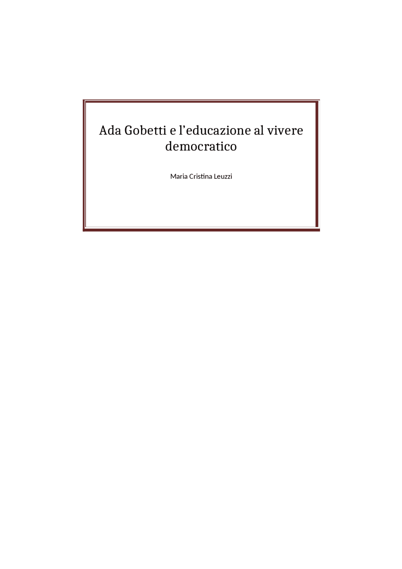 Ada Gobetti e l'educazione al saper vivere democratico - Docsity