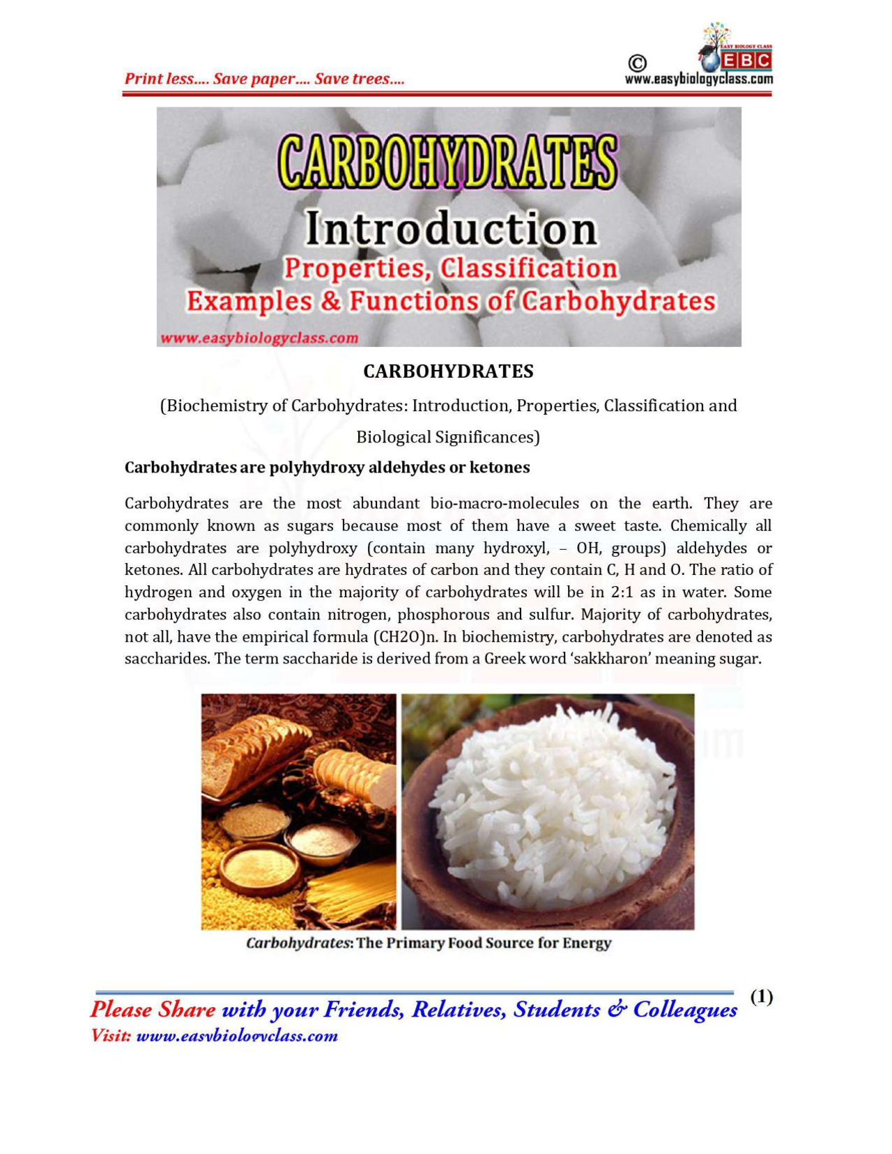Carbohydrates Introduction Docsity
