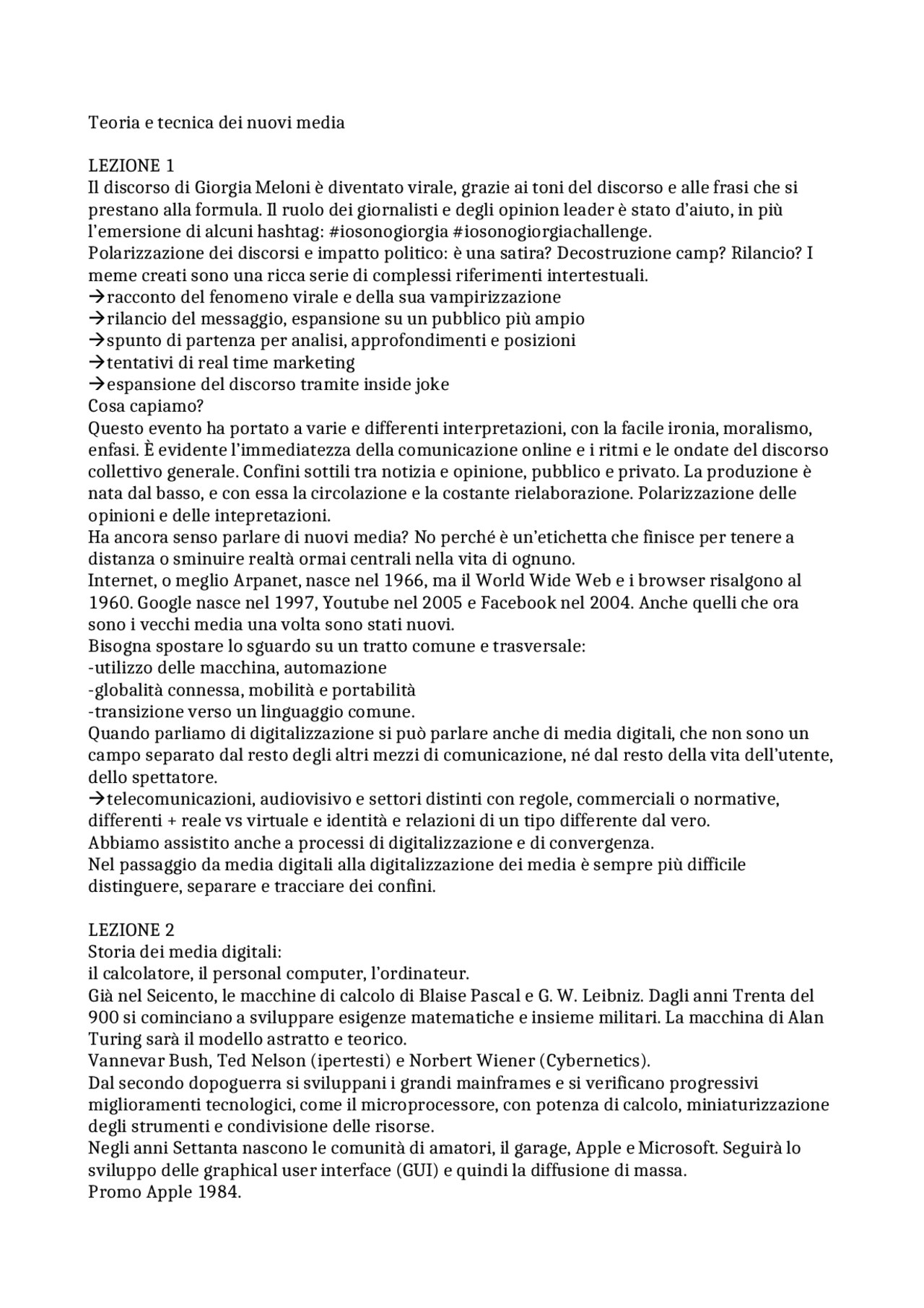 Teoria E Tecnica Dei Nuovi Media Docsity