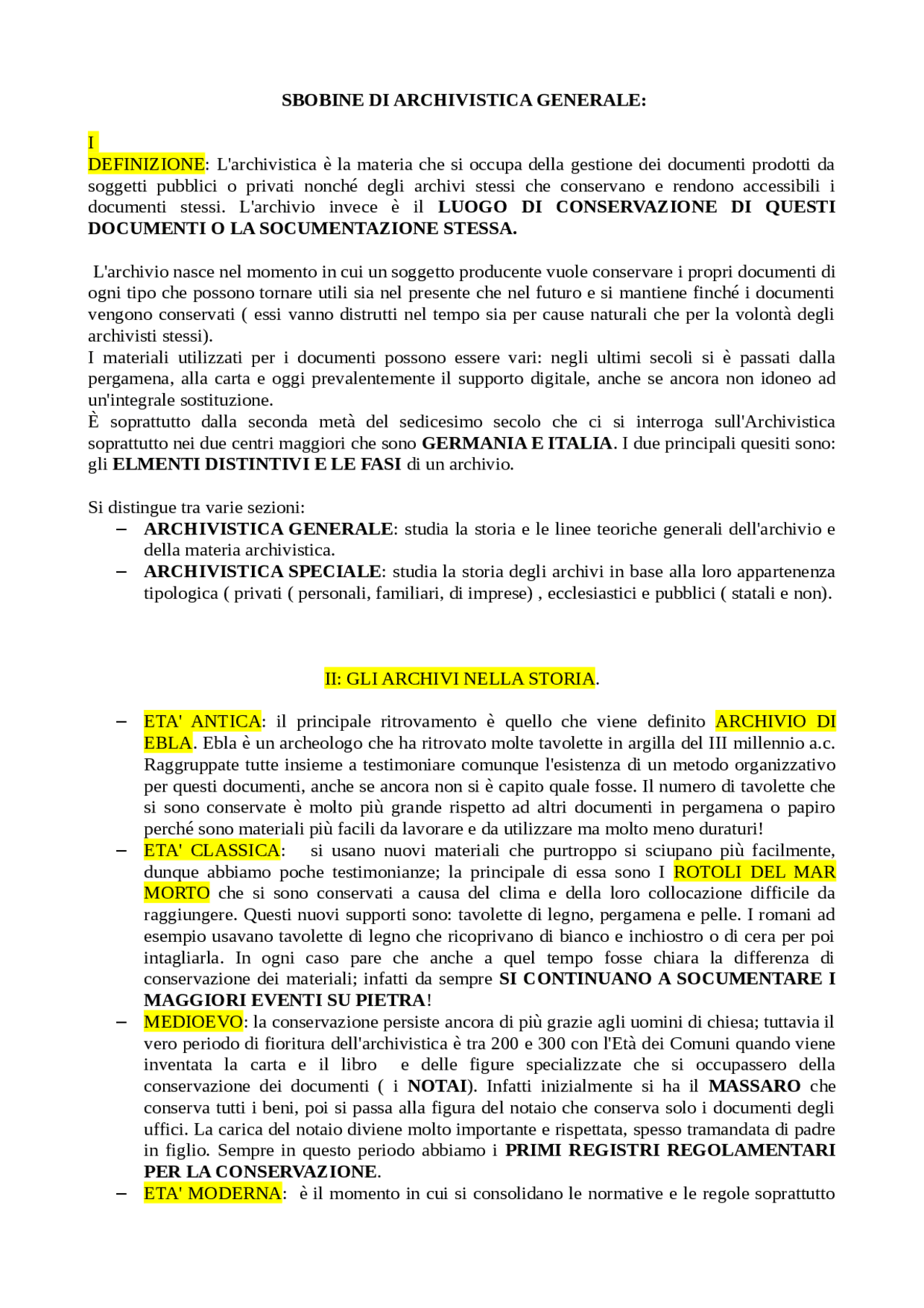 RIASSUNTO " ARCHIVISTICA GENERALE" ( ANTONIO ROMITI) - Docsity