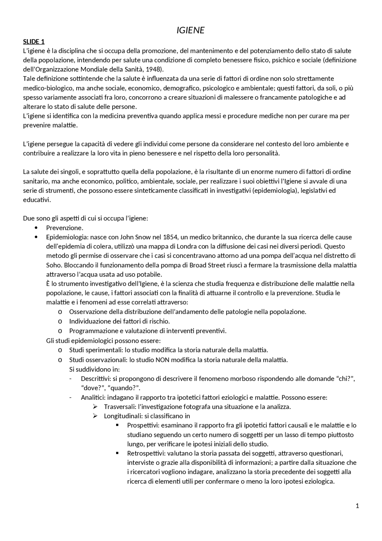 Riassunto Slide Igiene Prof Maccari Docsity