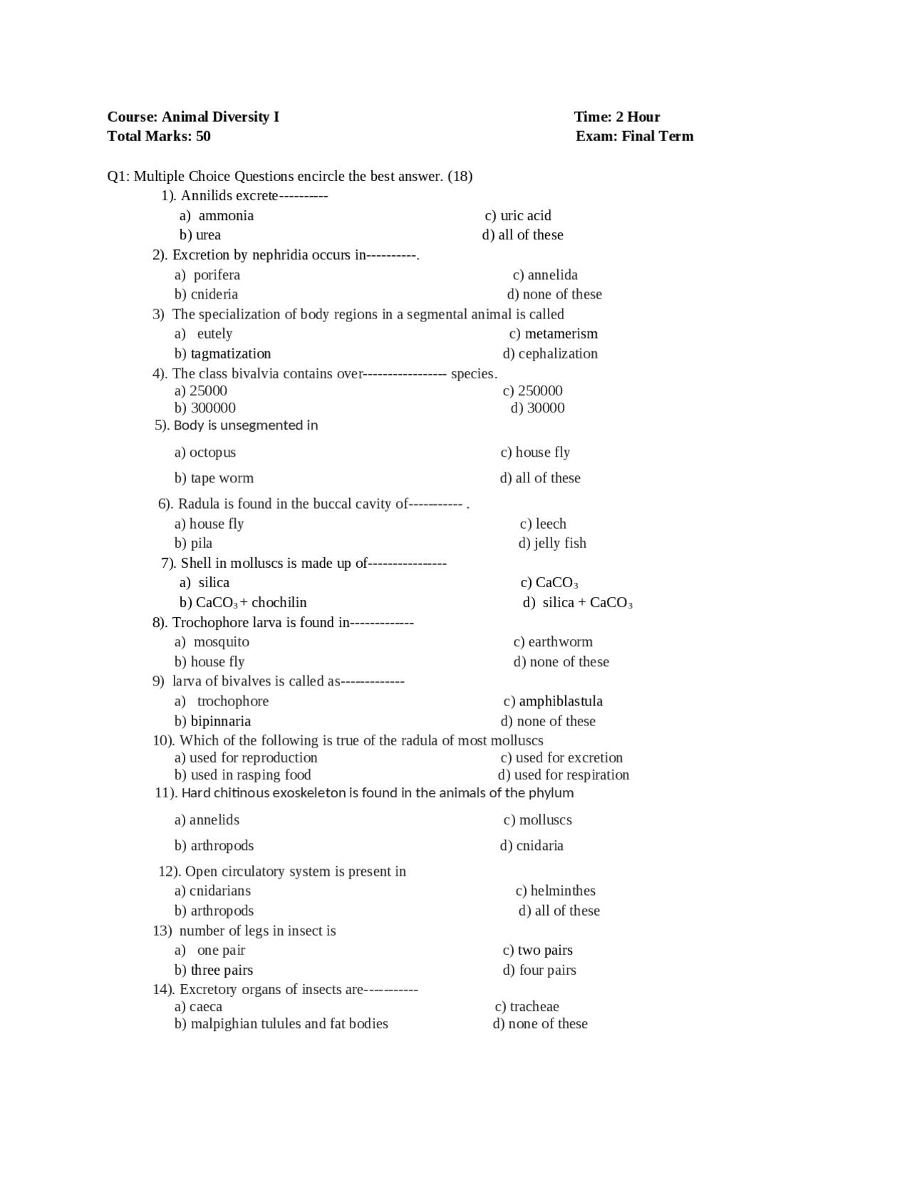 Animal diversity of invertebrates - Docsity