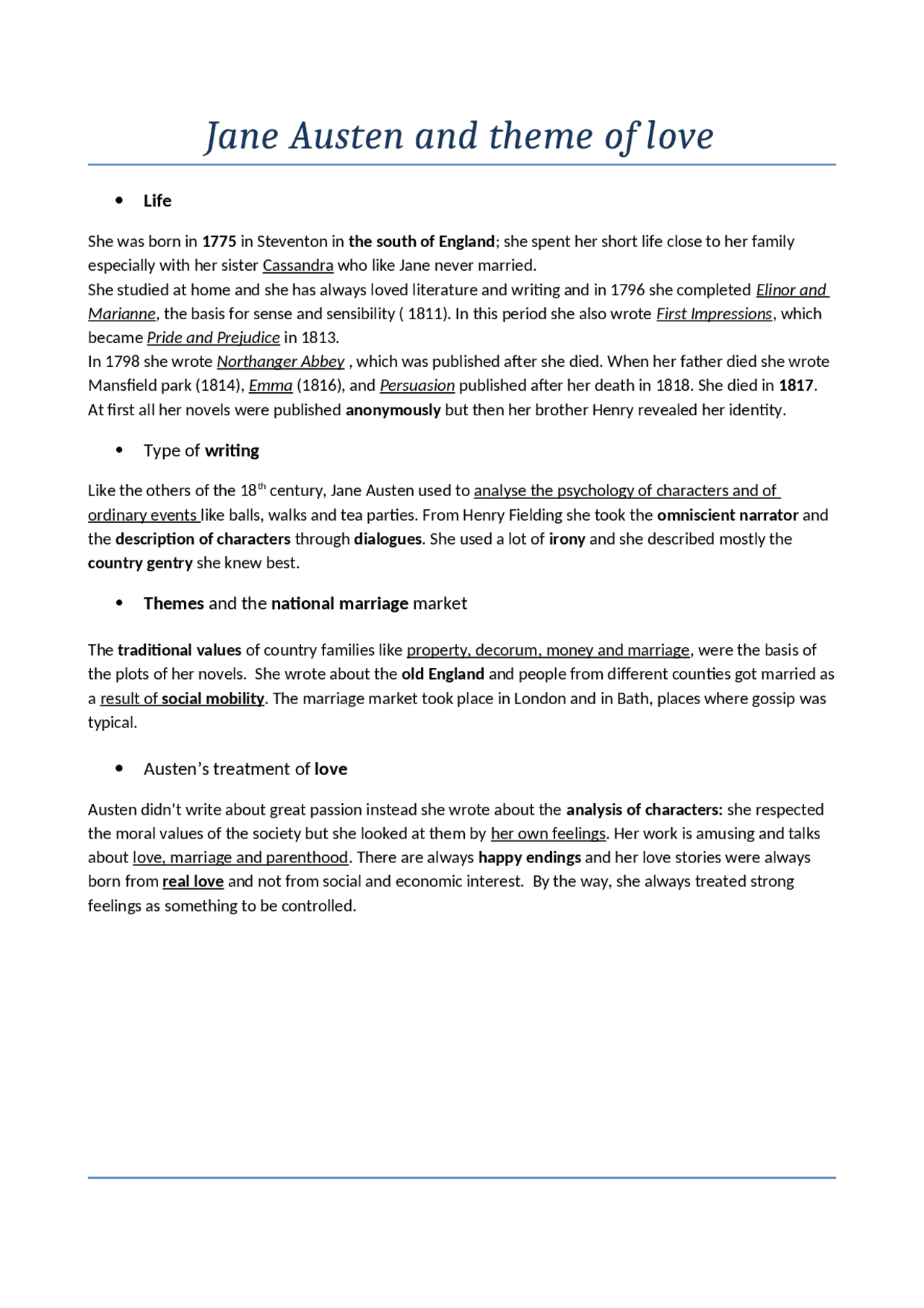 Jane Austen+Pride and Prejudice analysis - Docsity