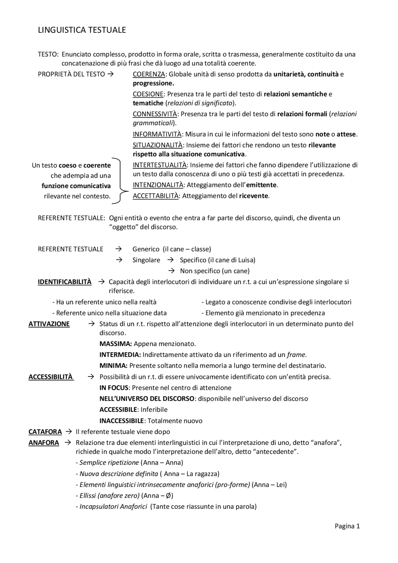 Schema Di Linguistica Testuale Docsity