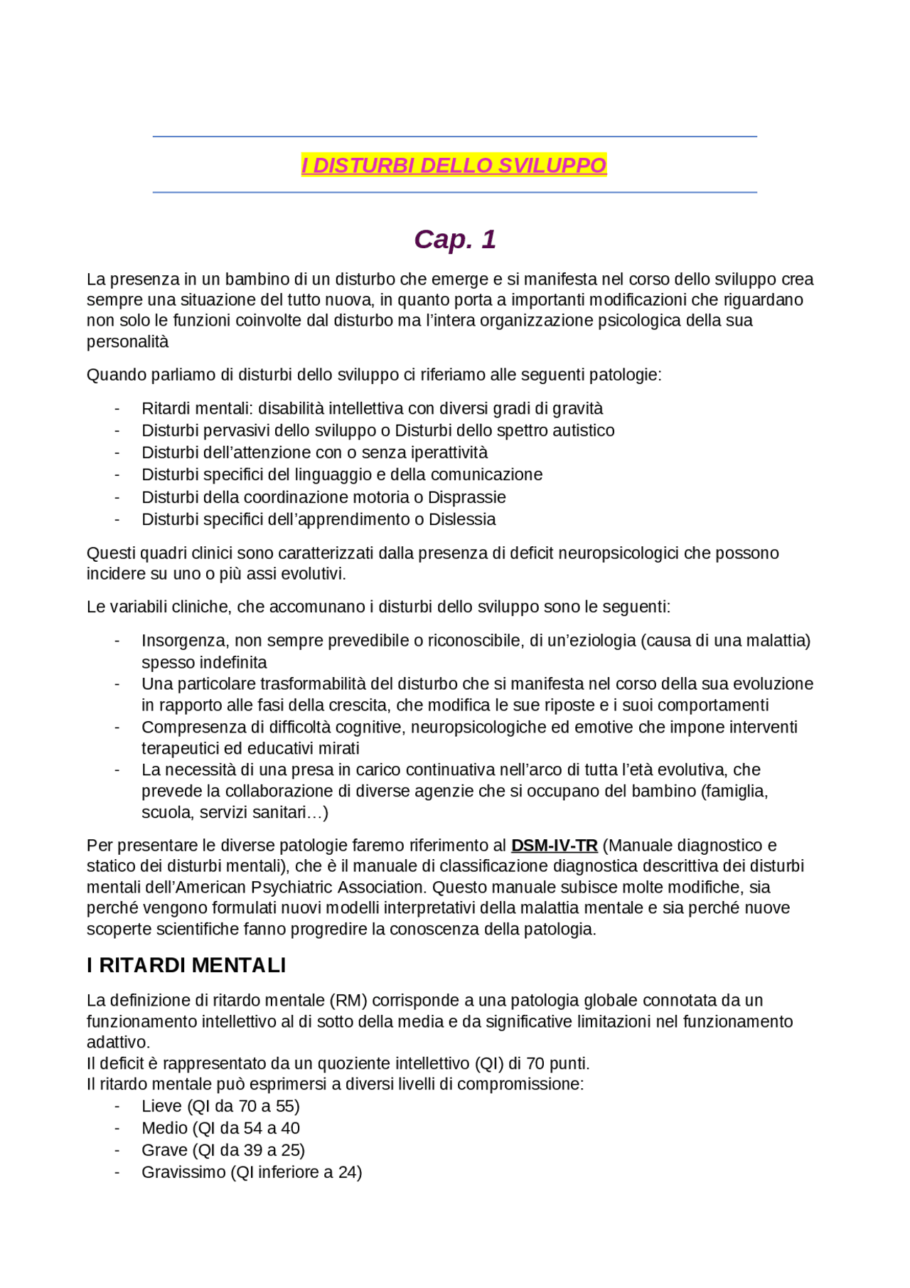 Disturbi Dello Sviluppo Docsity