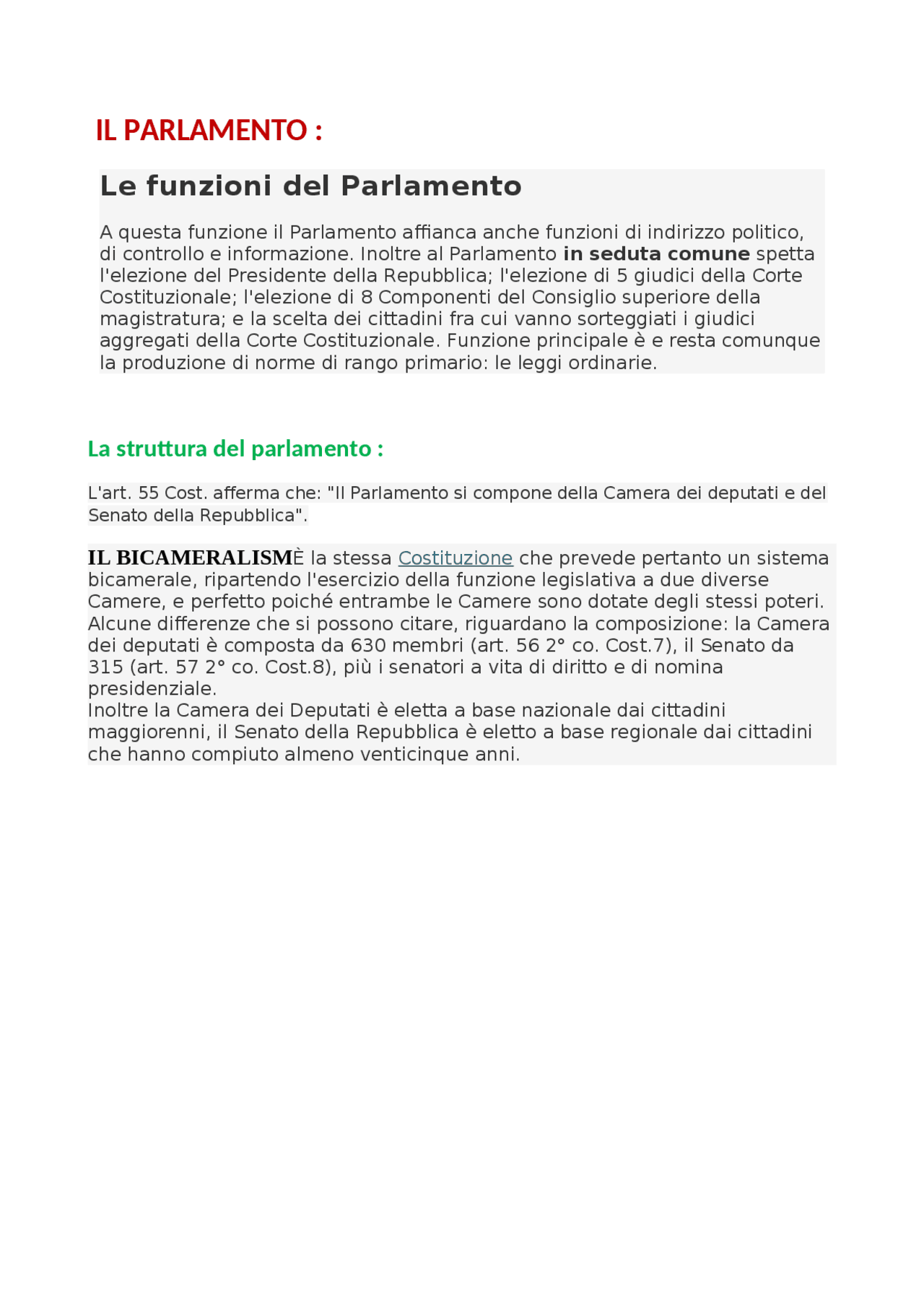 Il Parlamento Italiano Docsity