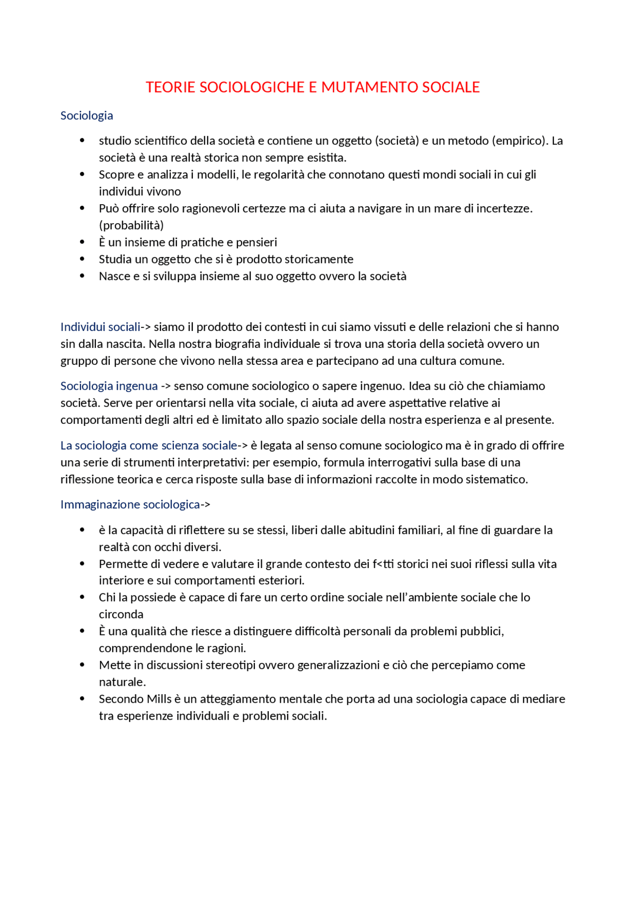 Teorie Sociologiche E Mutamento Sociale Docsity
