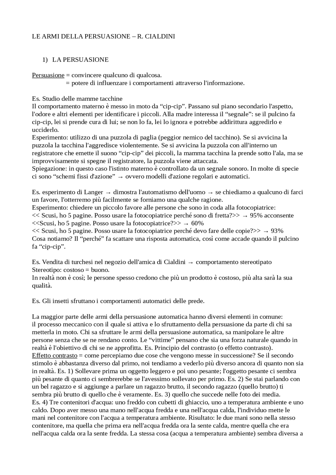 Le Armi Della Persuasione Cialdini Docsity