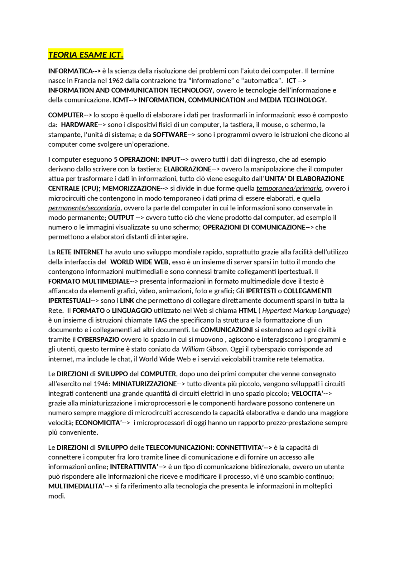 Ict Informatica Università Cattolica Appunti Di Elementi Di