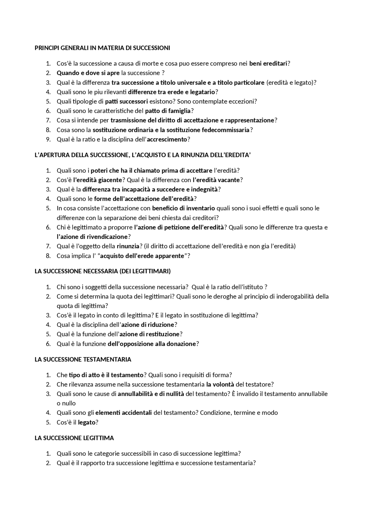Domande Sulle Successioni Docsity