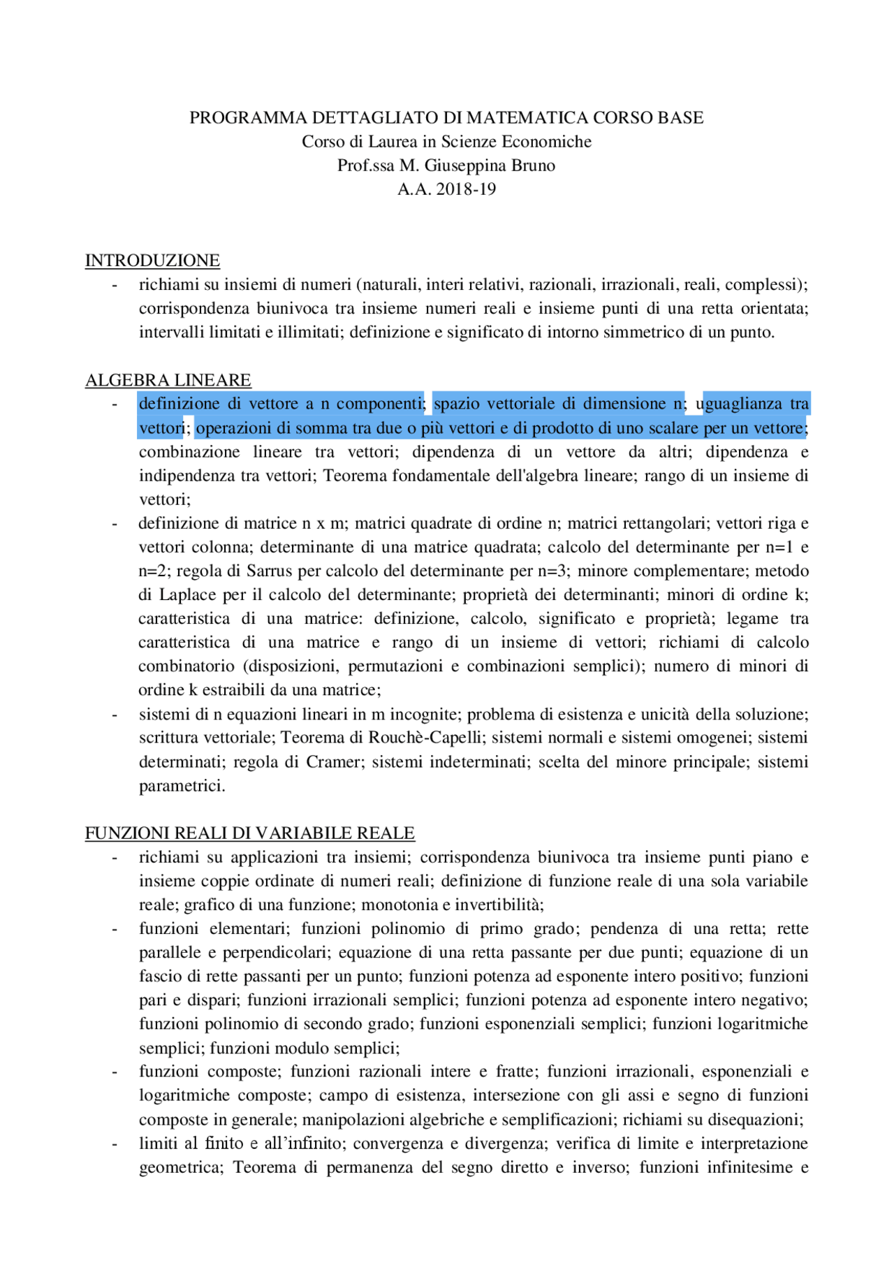 Programma Matematica Docsity