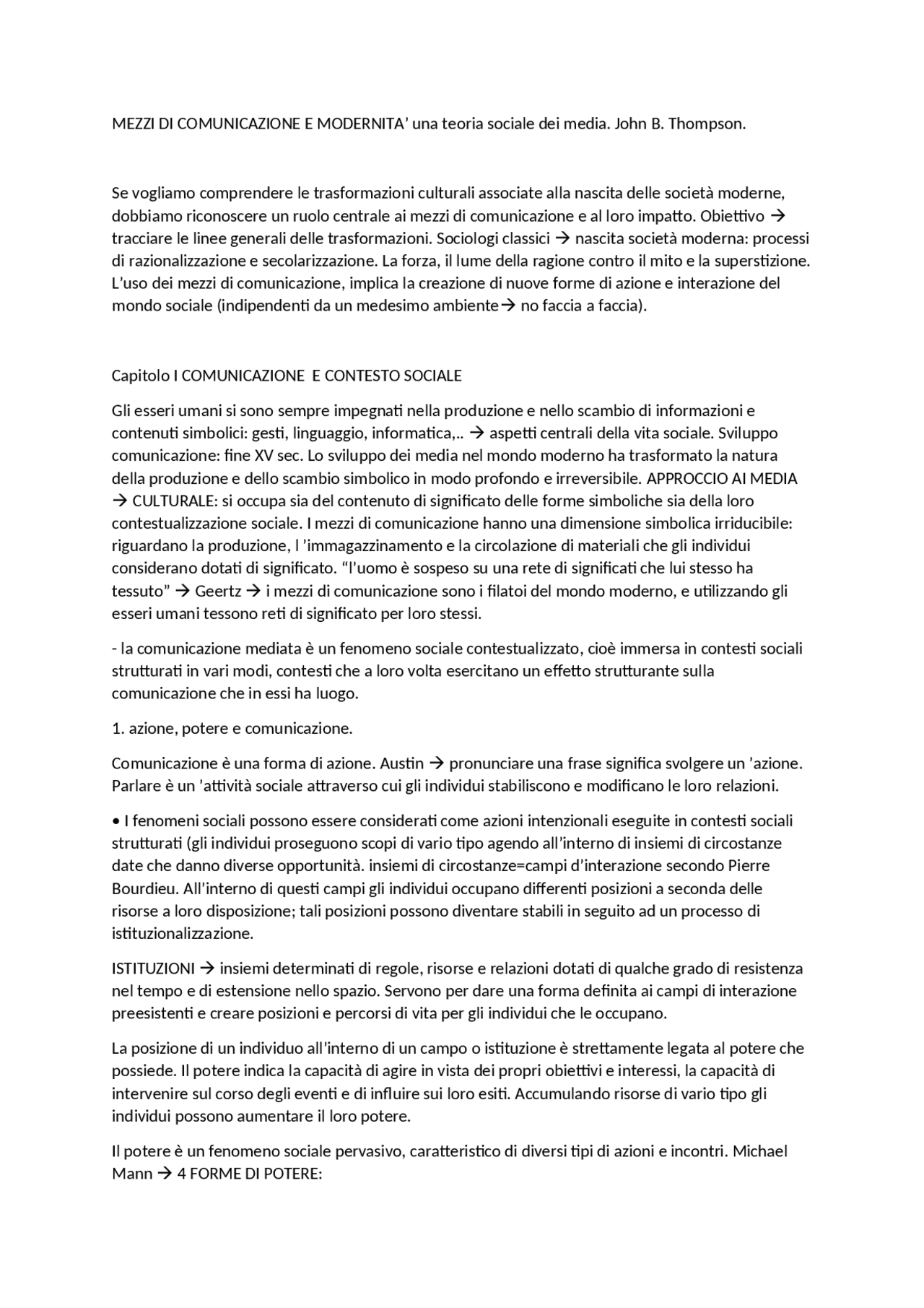 Mezzi Di Comunicazione E Modernità Riassunto Docsity