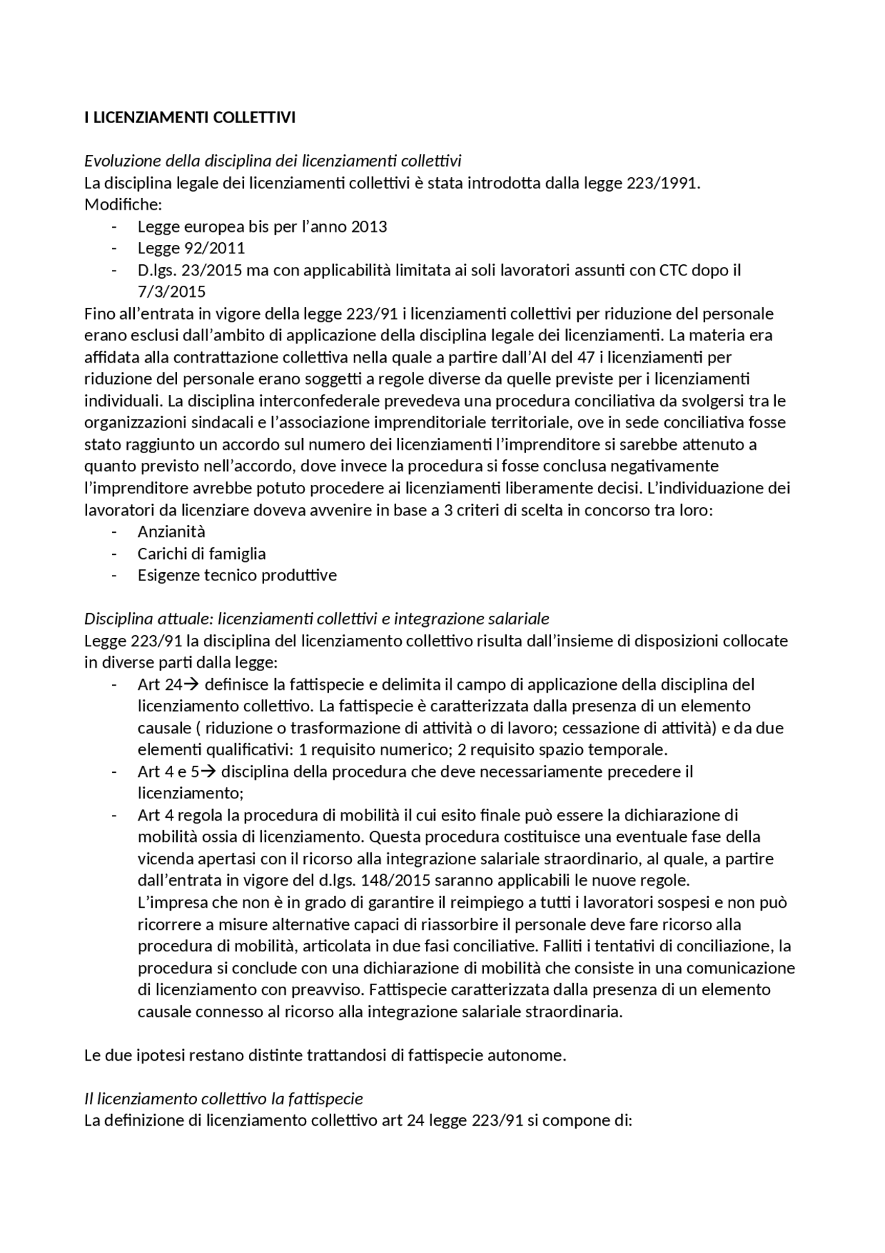 I Licenziamenti Collettivi Docsity