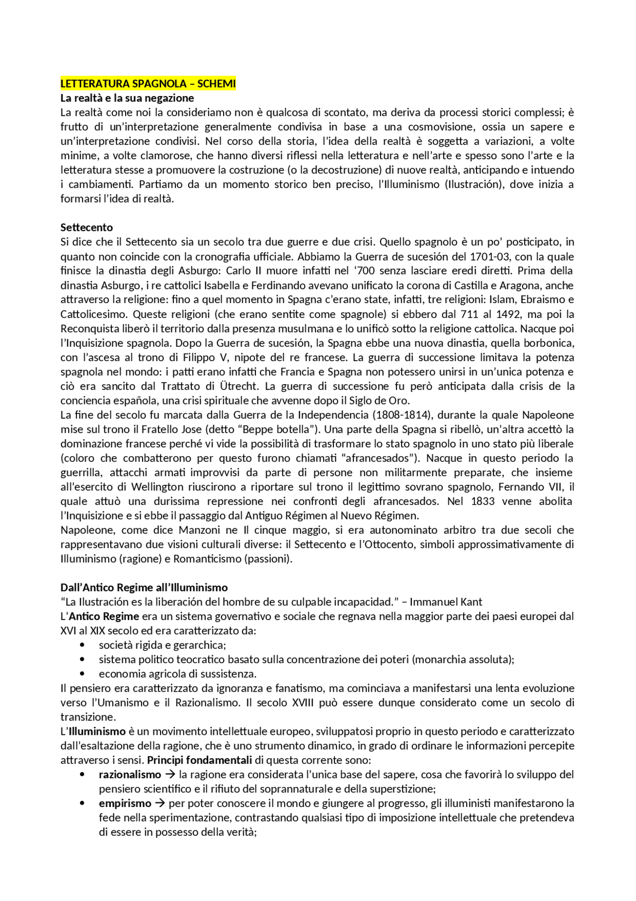 Schemi Letteratura Spagnola 1 Docsity