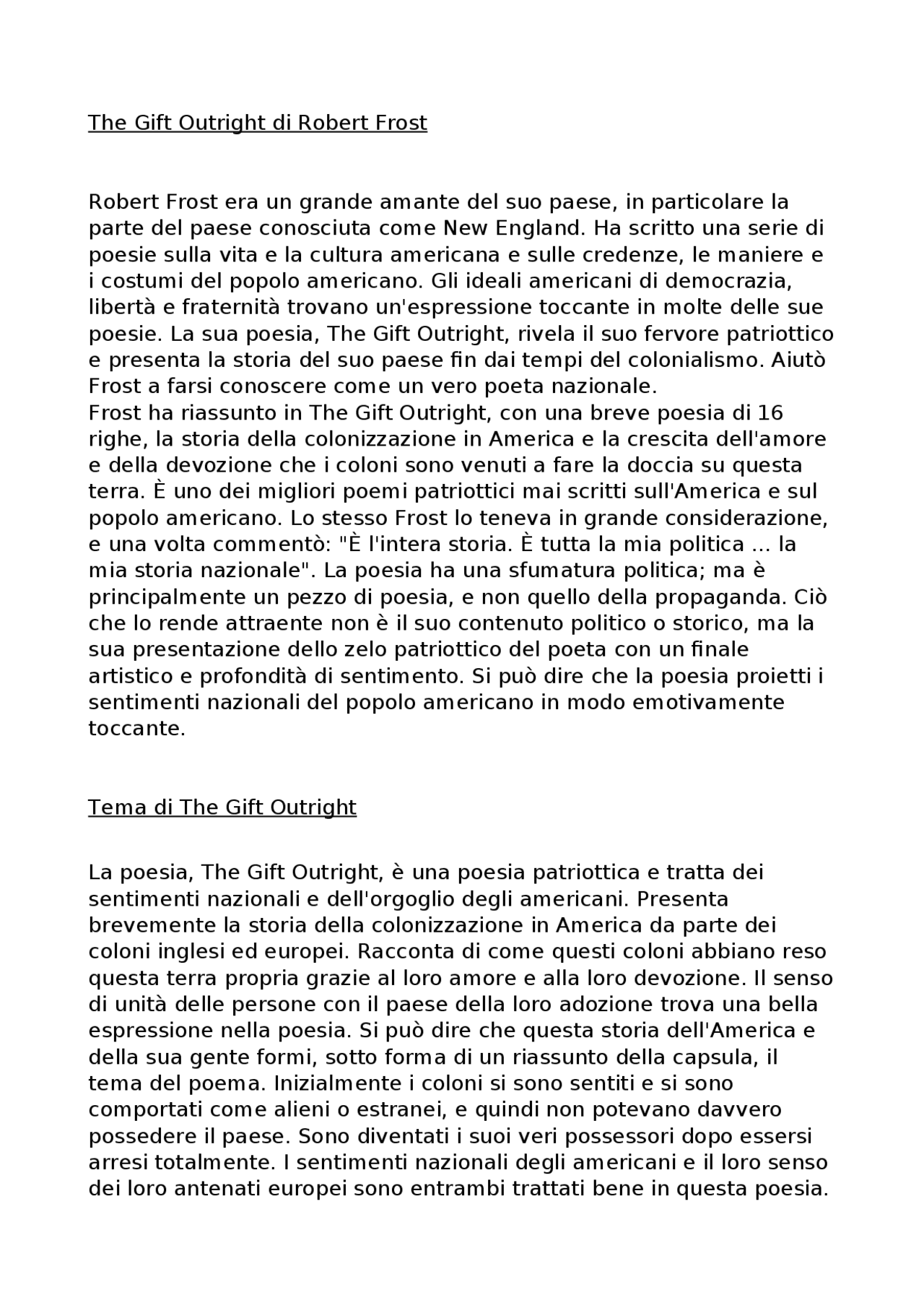 Analisi The gift outright di Robert Frost | Sintesi del corso di ...