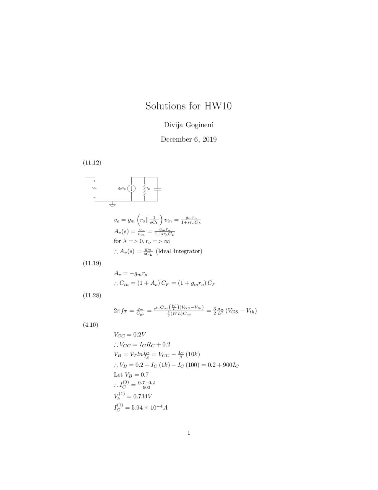 Microelectronics Homework And Solutions Docsity