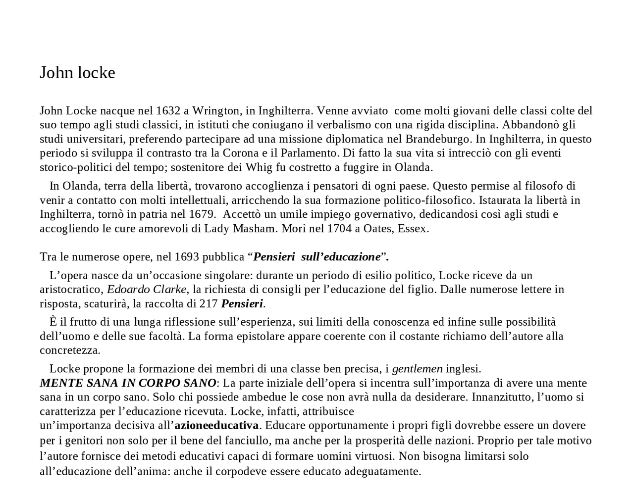 Riassunto Di John Locke Docsity