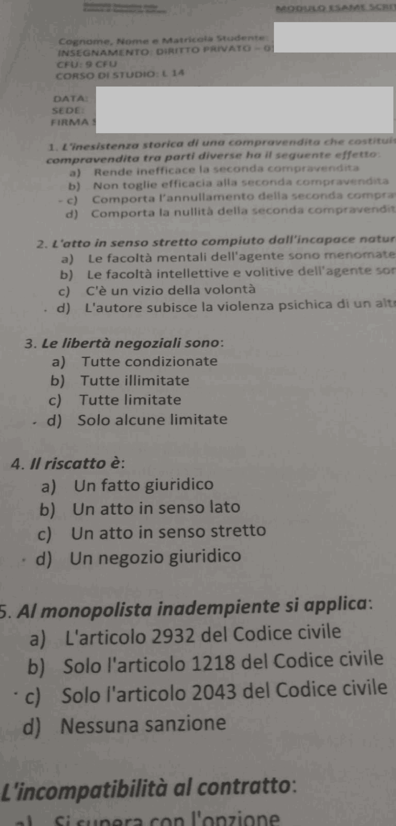 Esame Diritto Privato Unimercatorum Docsity