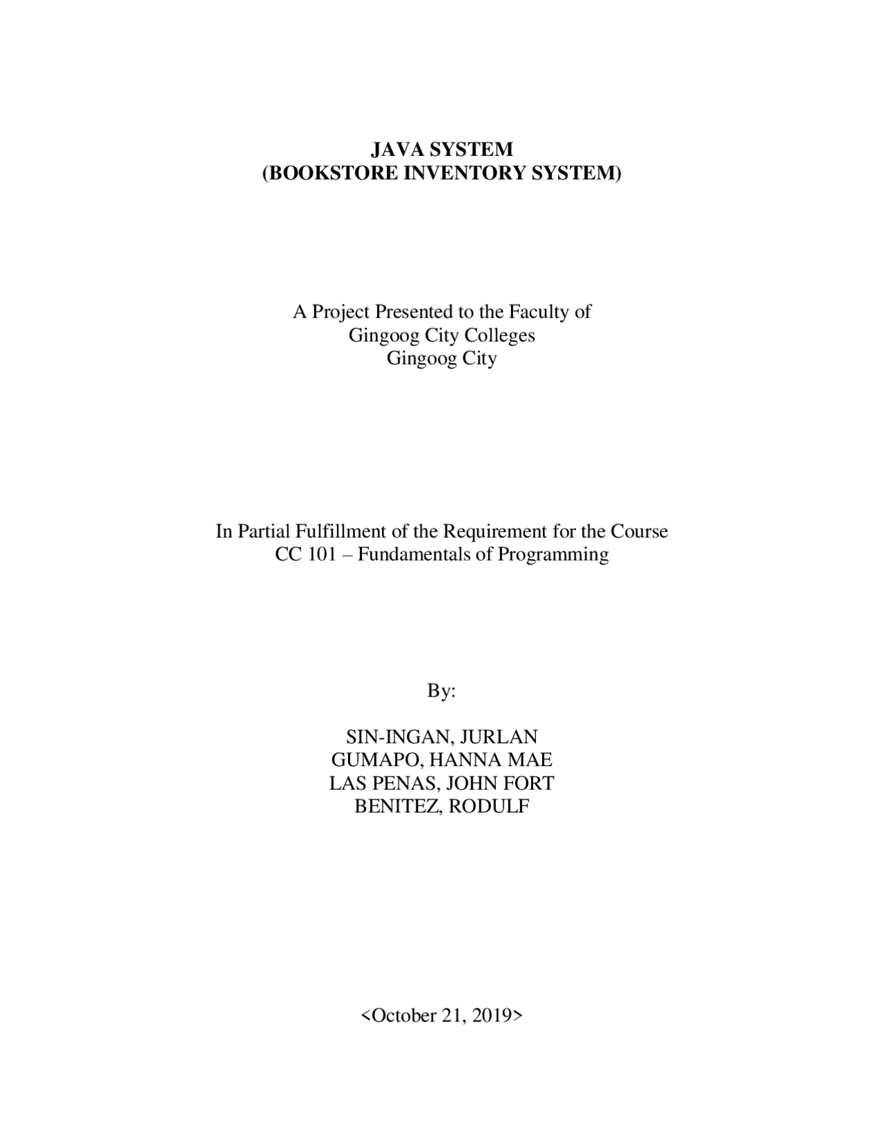 Bookstore inventory system documentation | Thesis Java Programming | Docsity