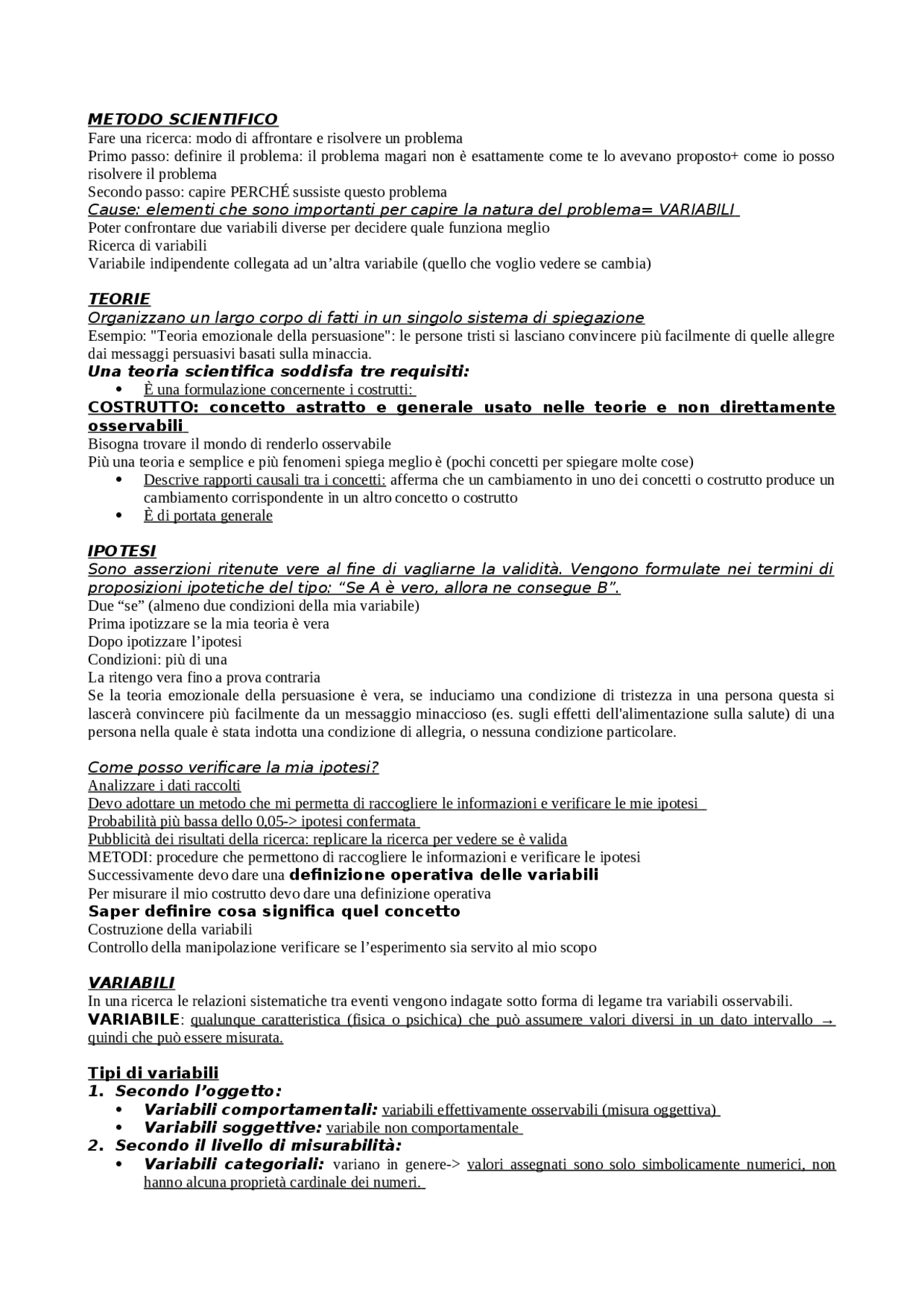 Metodo Scientifico E Variabili Docsity