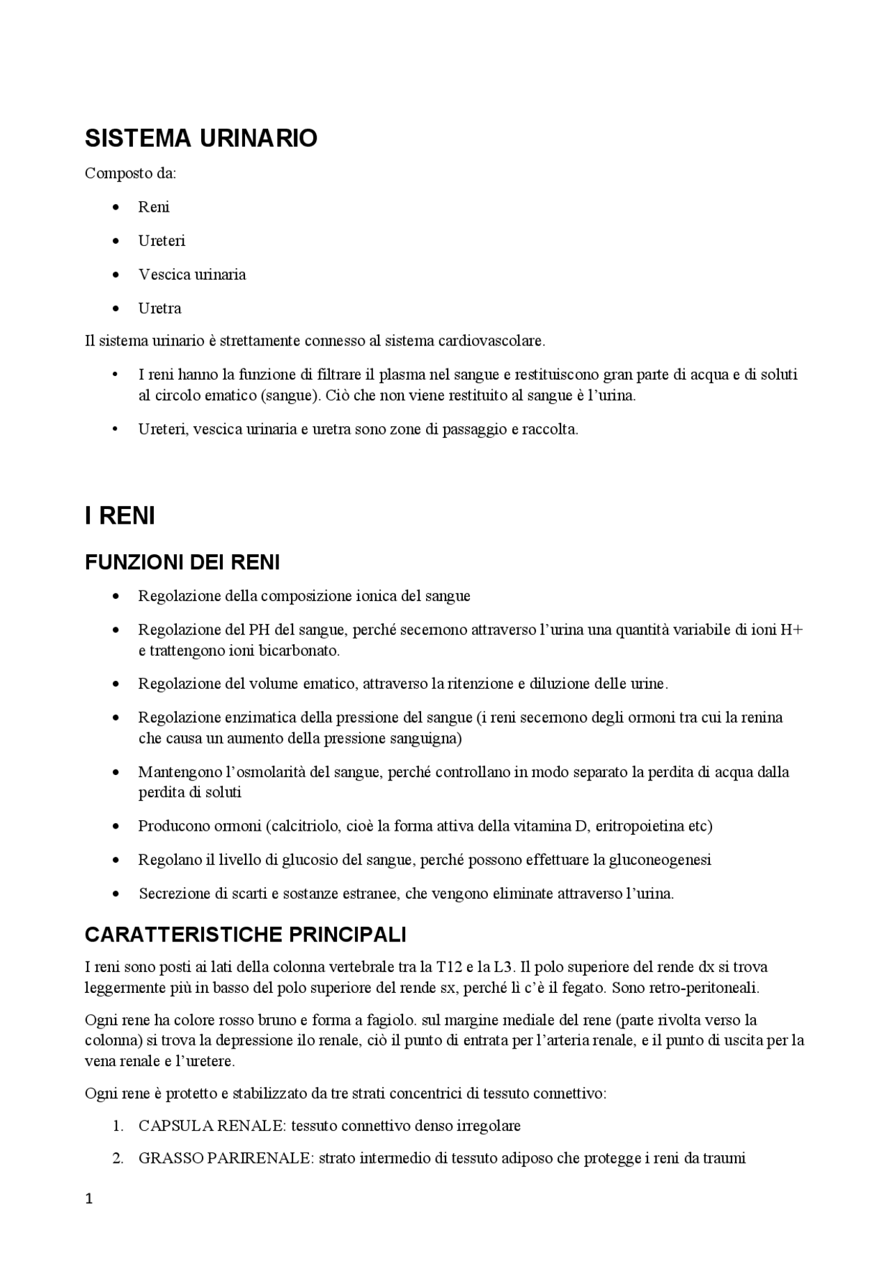 Sistema Urinario Sintesi Docsity