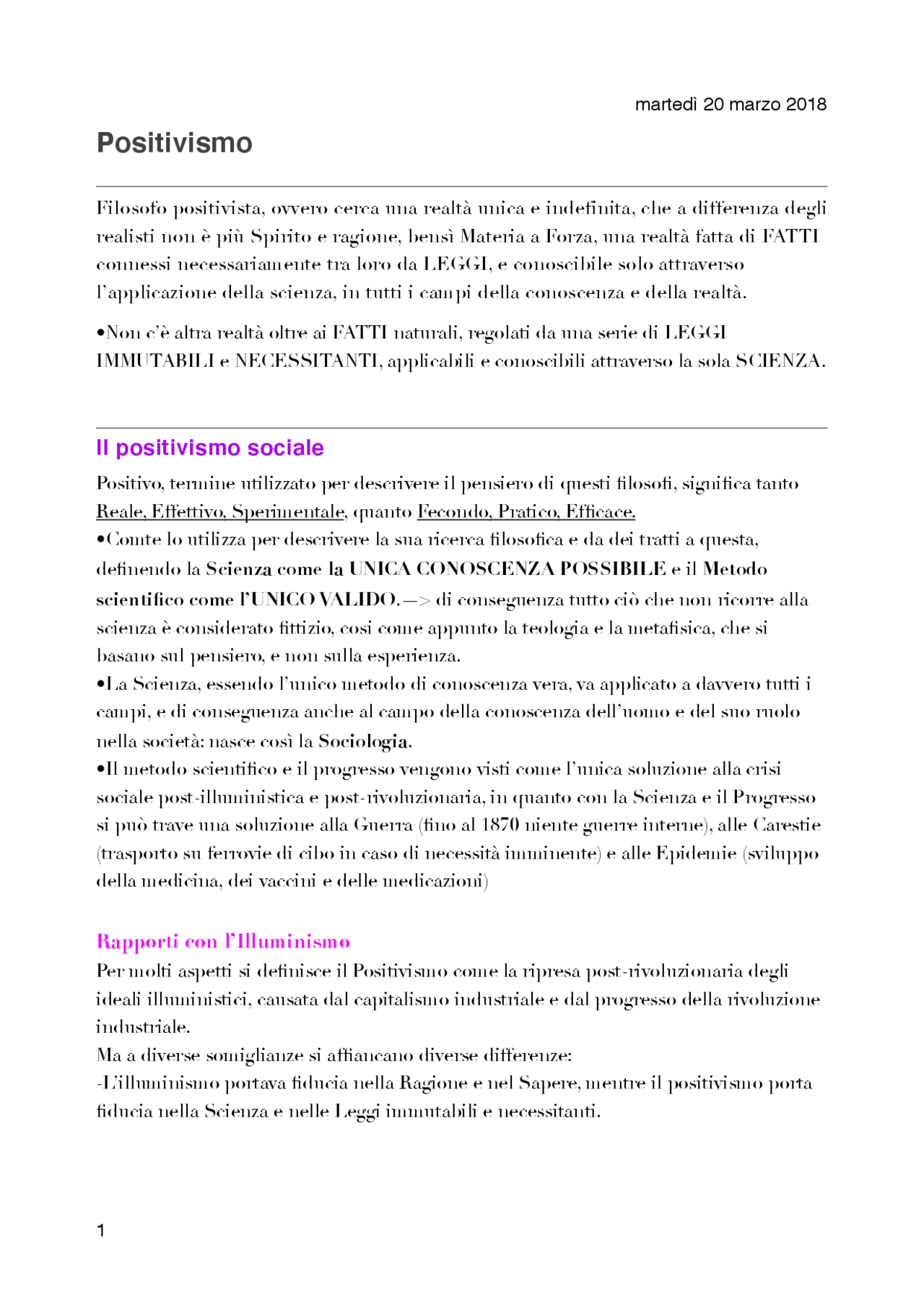 Positivismo E Comte Appunti Docsity