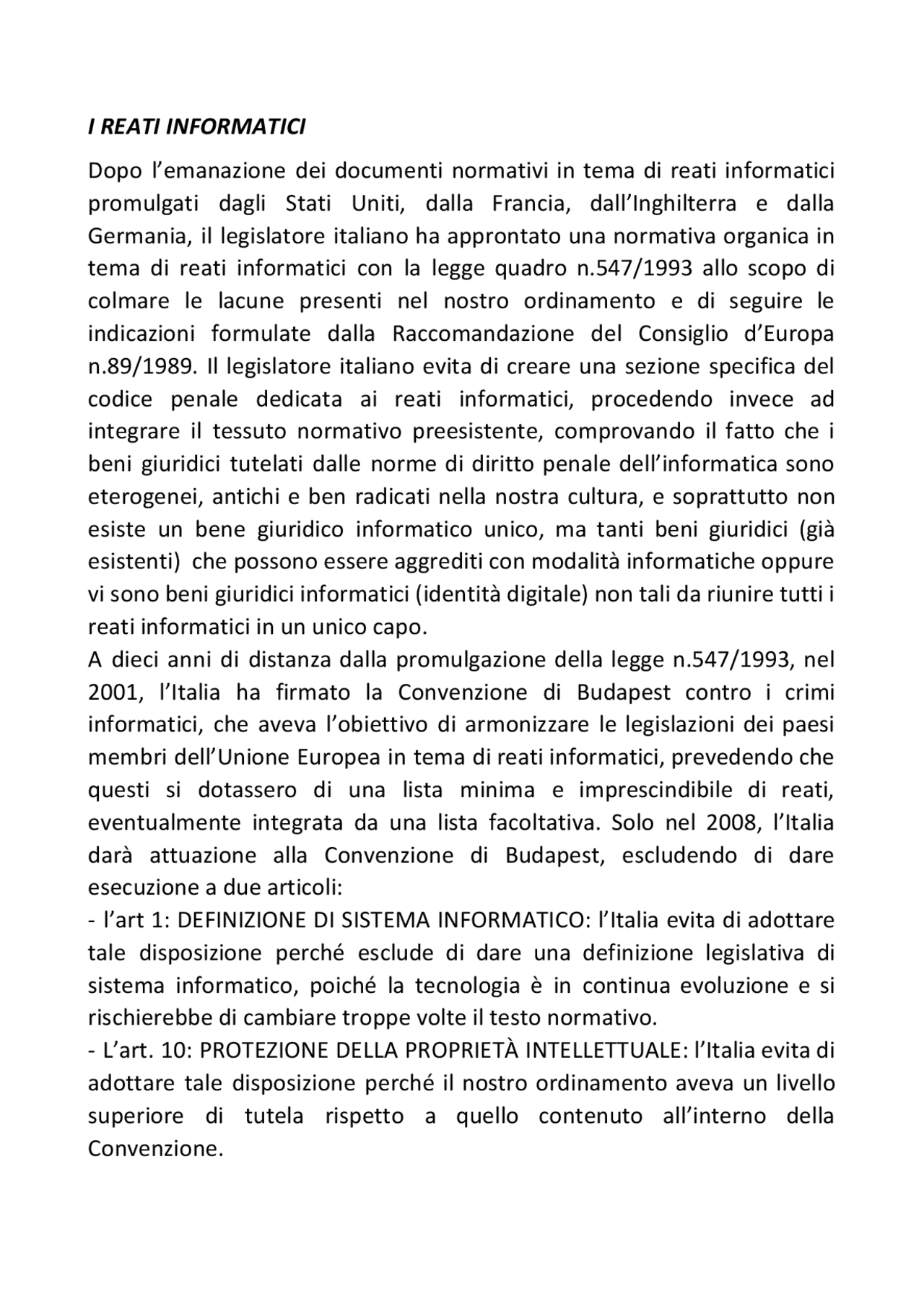I Reati Informatici Sintesi Del Corso Di Informatica Giuridica Docsity