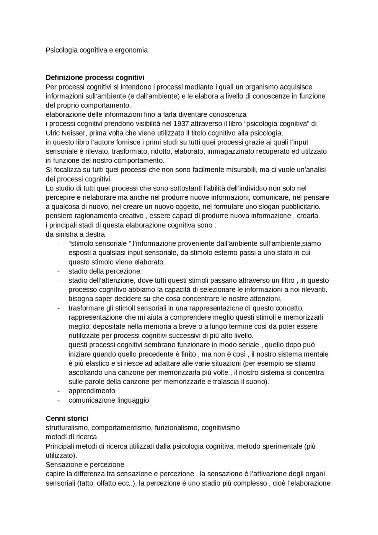 Appunti Di Psicologia Cognitiva Ed Ergonomia Docsity