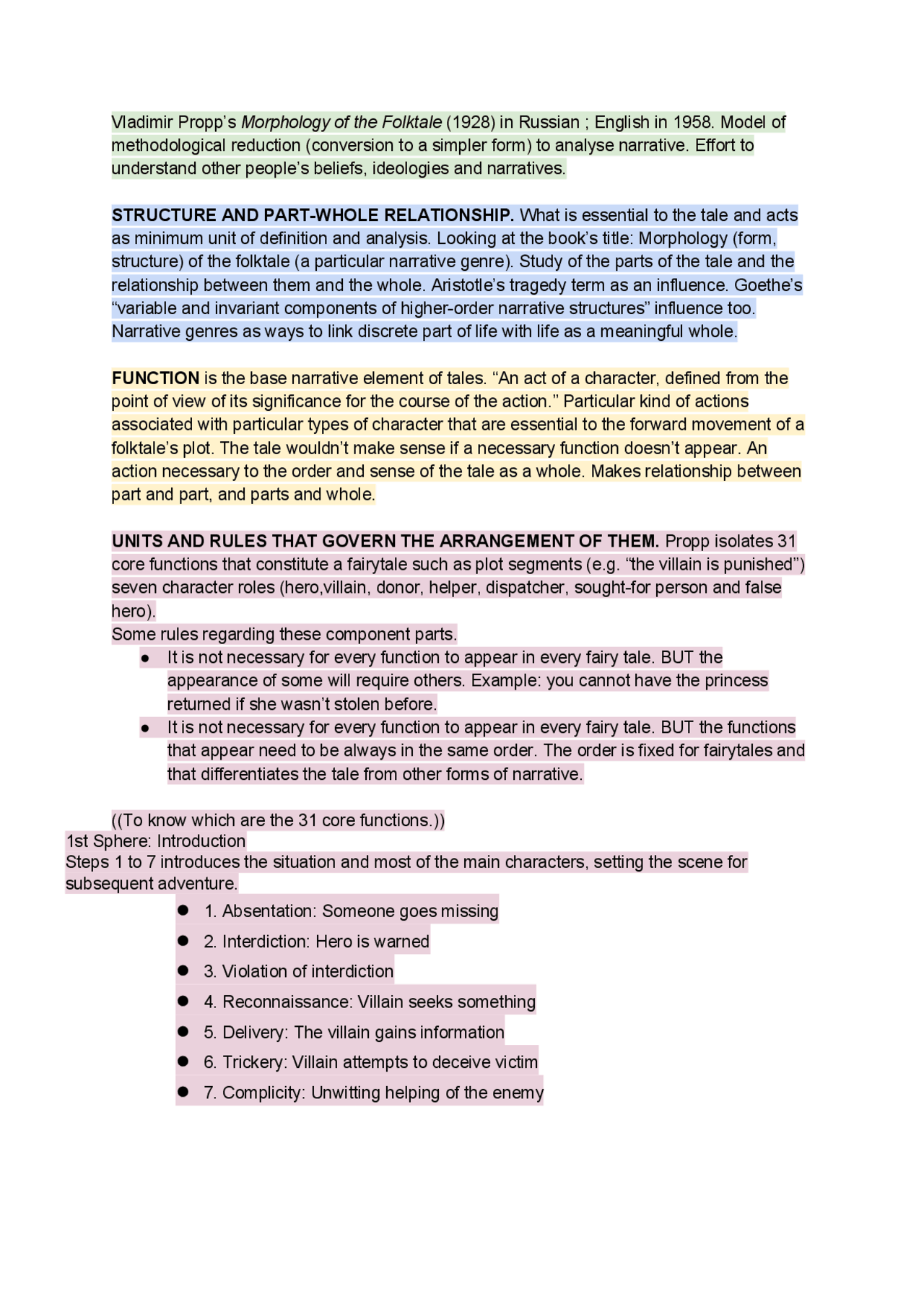 Propp's fairy tales analysis - Docsity