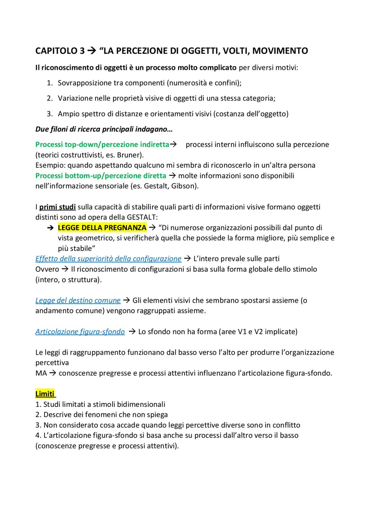 Riassunto Capitolo 3 Di Psicologia Cognitiva Docsity