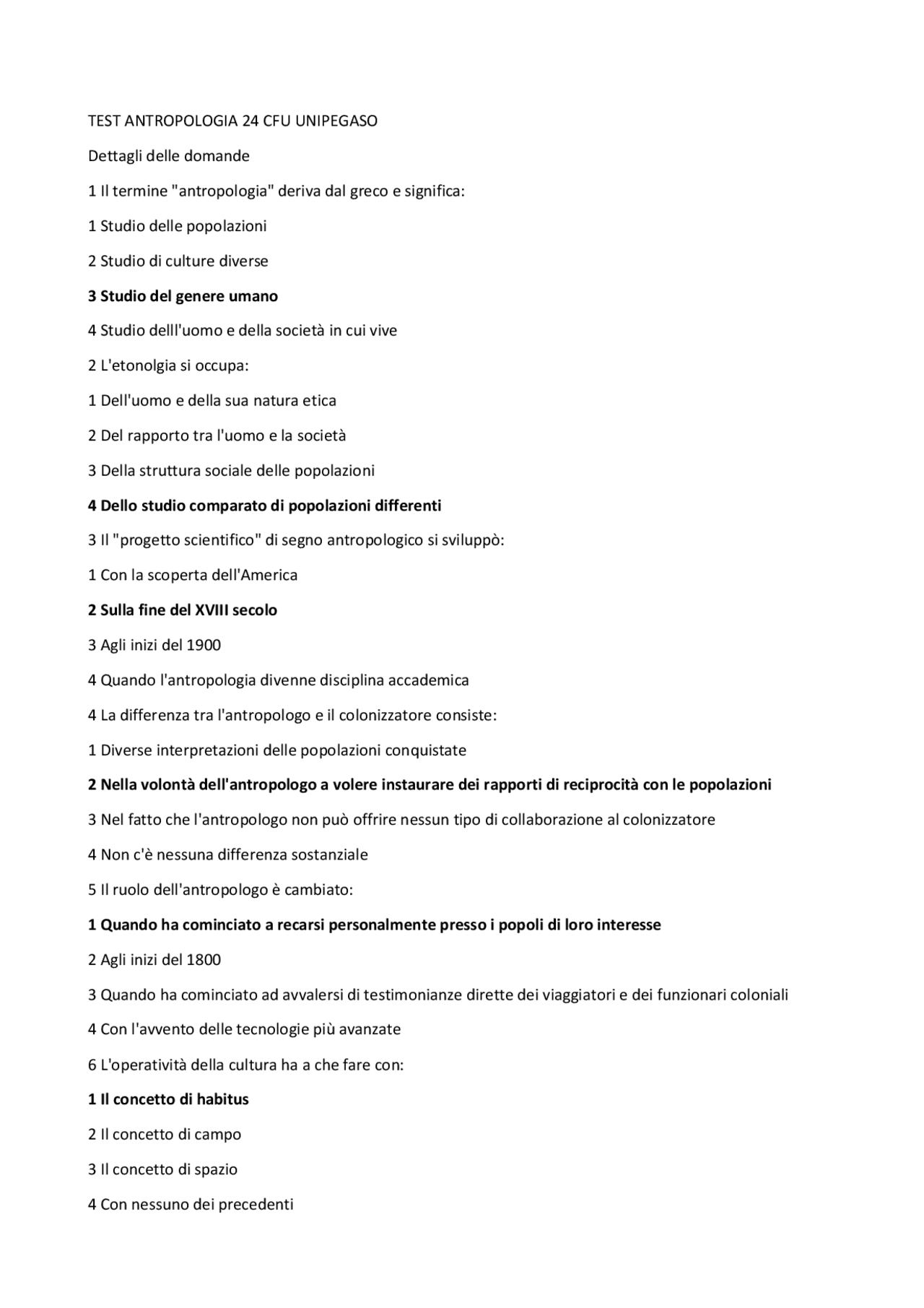 Test Antropologia Culturale Unipegaso 24 Cfu Docsity