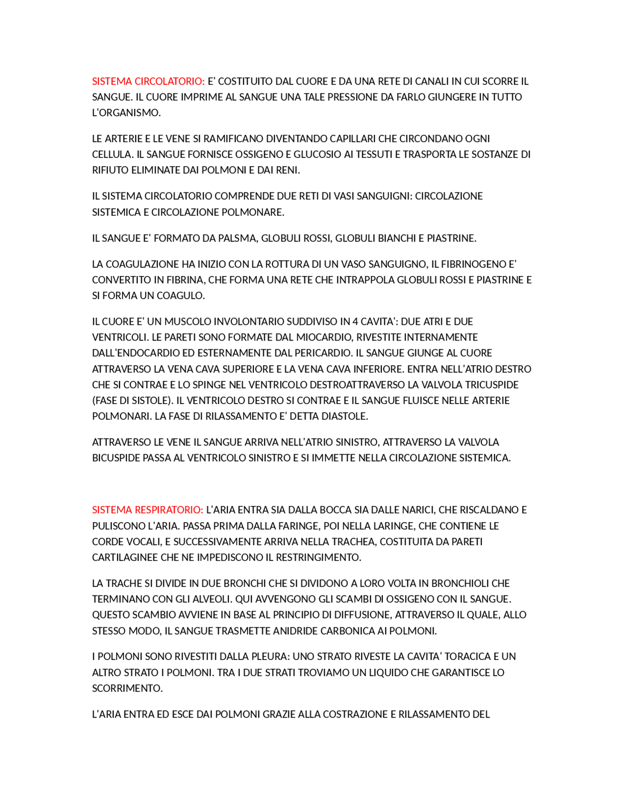 Sistema Circolatorio E Respiratorio Docsity