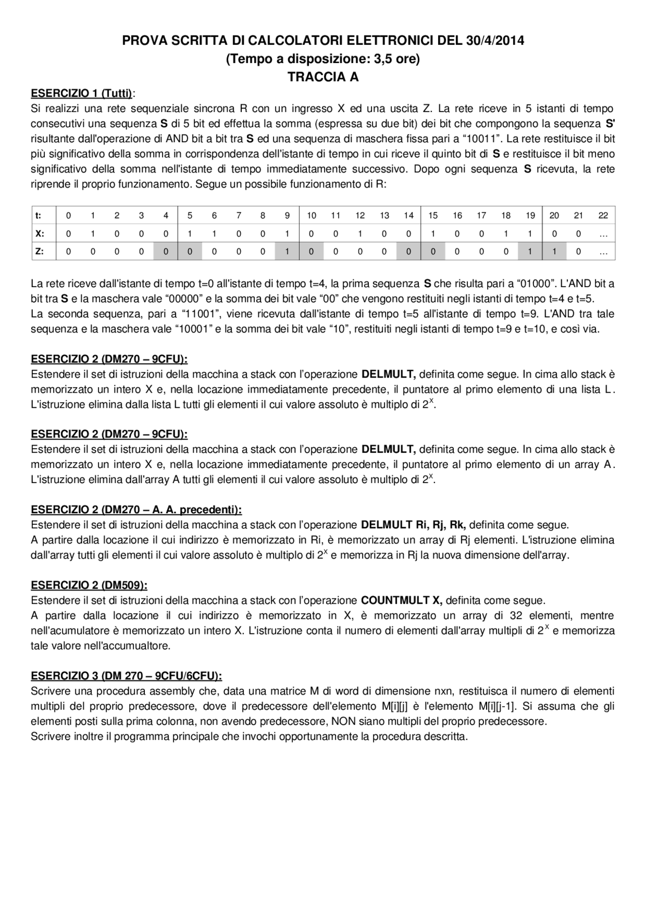 Prove Desame Reti Logiche E Calcolatori Docsity