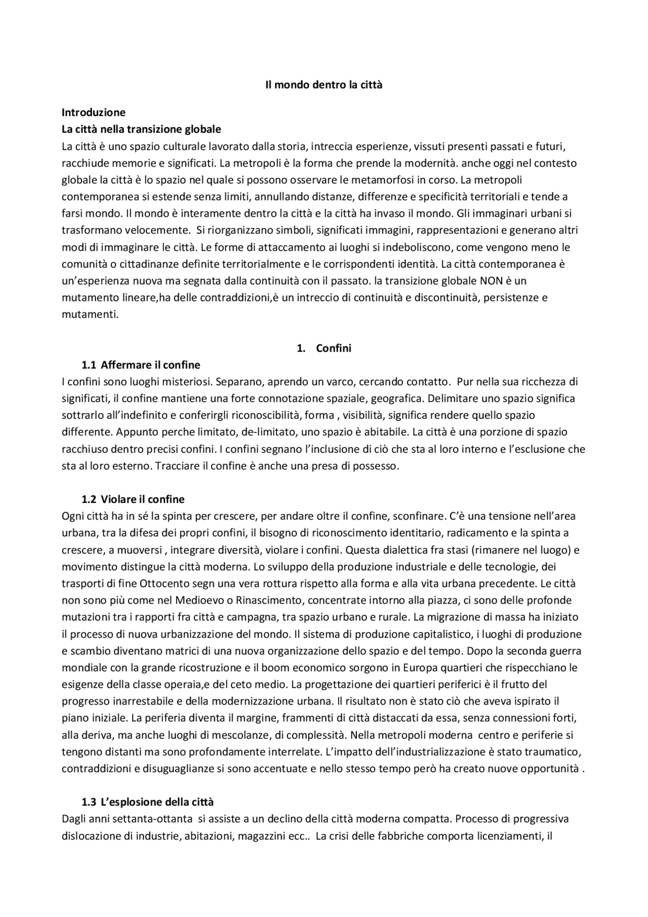 Il Mondo Dentro La Citta Docsity